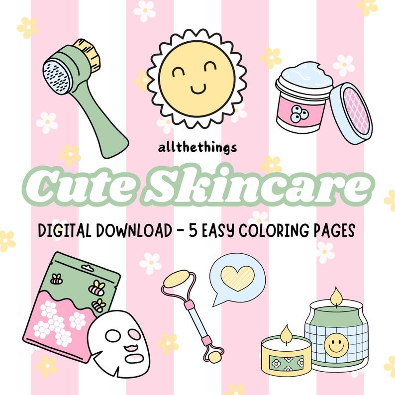 Cute Skincare Coloring Pages – 5 Digital Download Pages for Girls ...