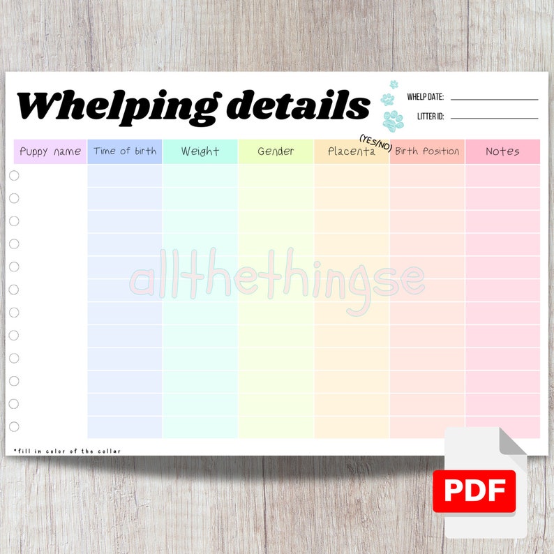 Whelping Chart - PDF Digital Download - Etsy Australia
