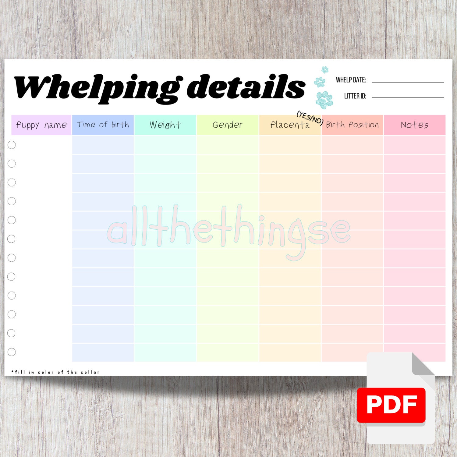 Whelping Chart - PDF Digital Download - Etsy
