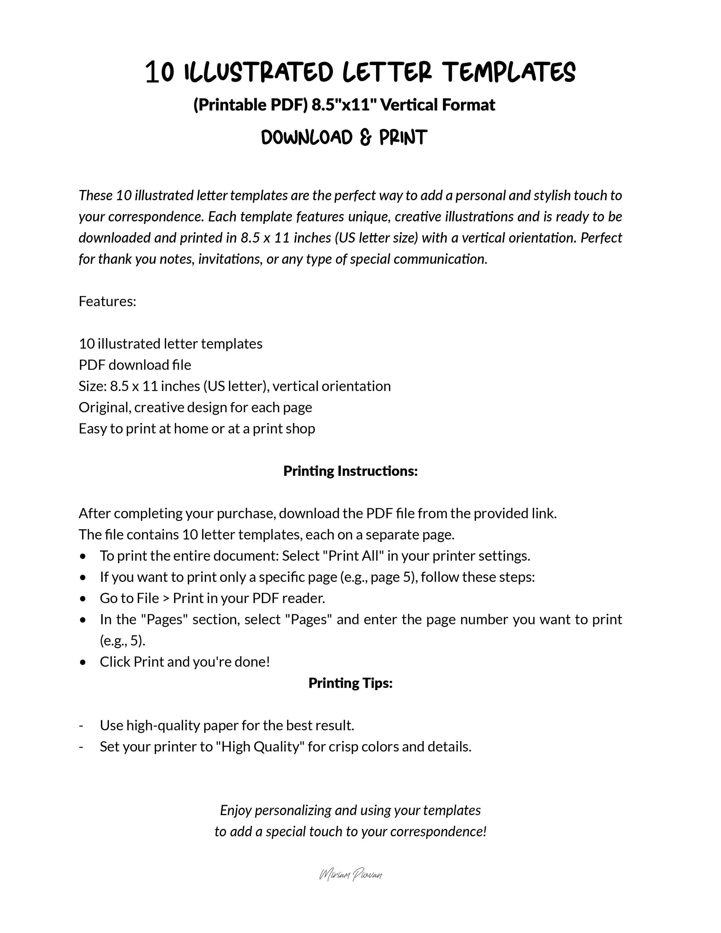 10 Illustrated Letter Templates - Printable PDF, Add a Creative Touch ...