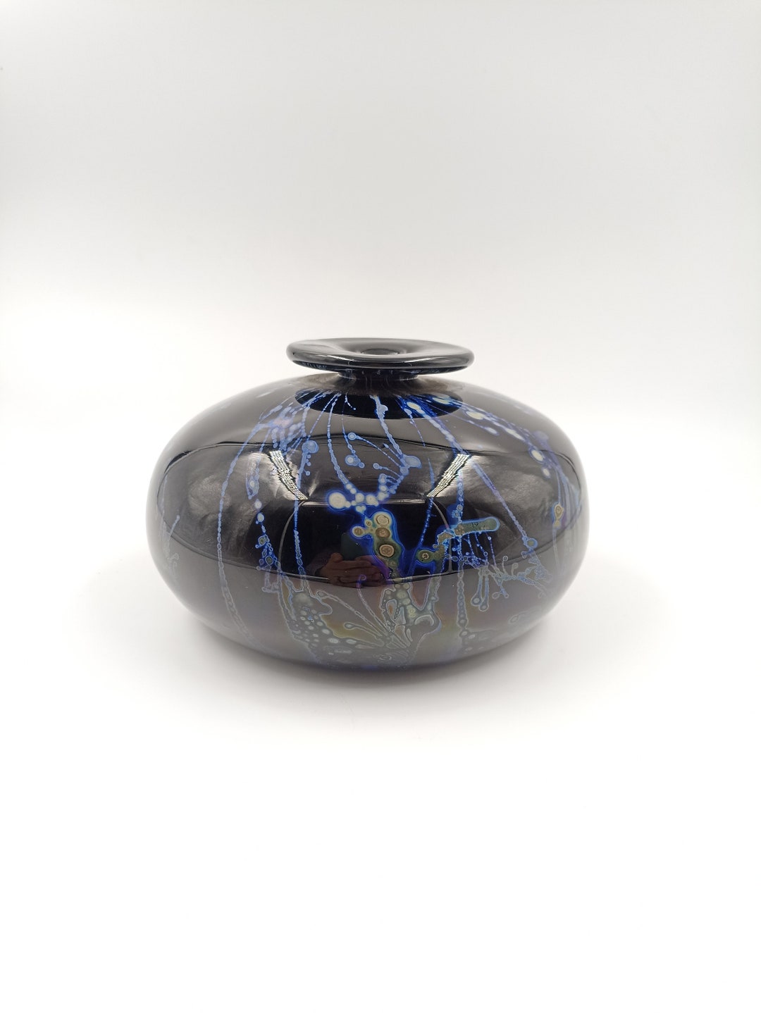 Flattened Glass Vase With Inclusions of Blown Silver Spangles France ...