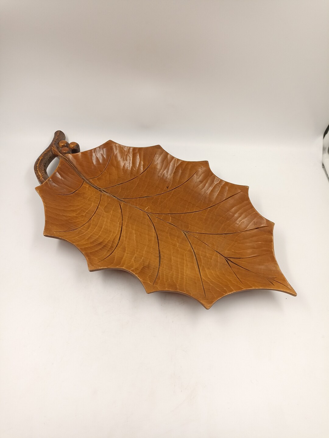Carved Wooden Leaf Fruit Bowl Tray Signed Eldé Art Populaire Deco ...