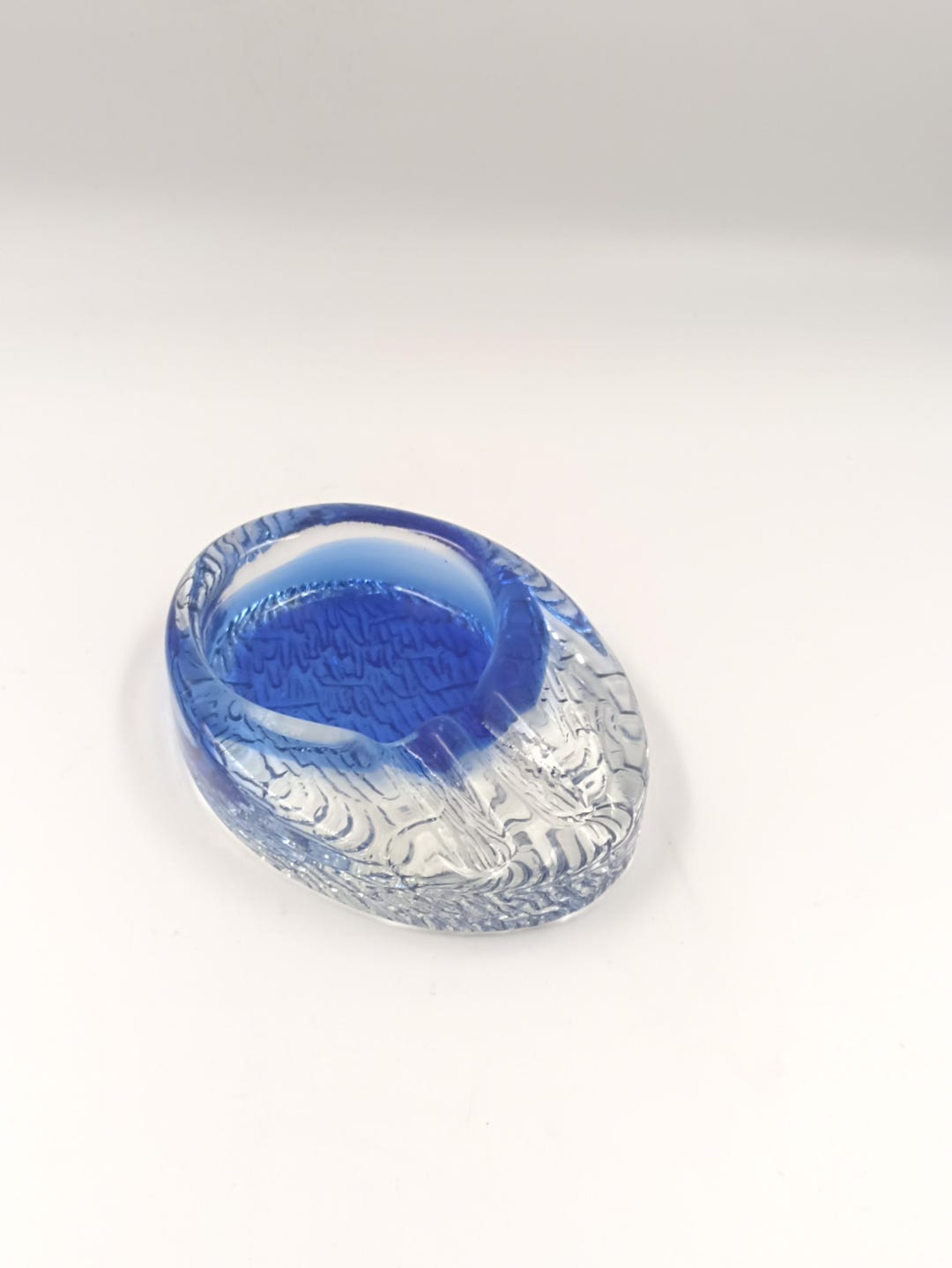 Vintage Ashtray Cast Glass Block Blue Granite Background 70's 80's ...