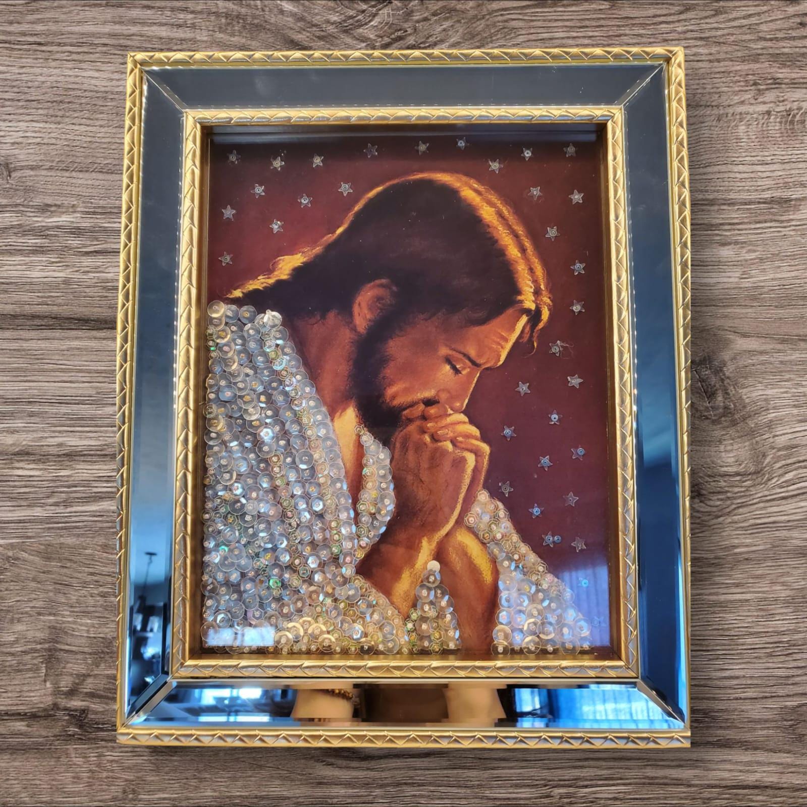 Hand-beaded Jesus Christ Artwork in Gold and Mirror Frame – Religious ...