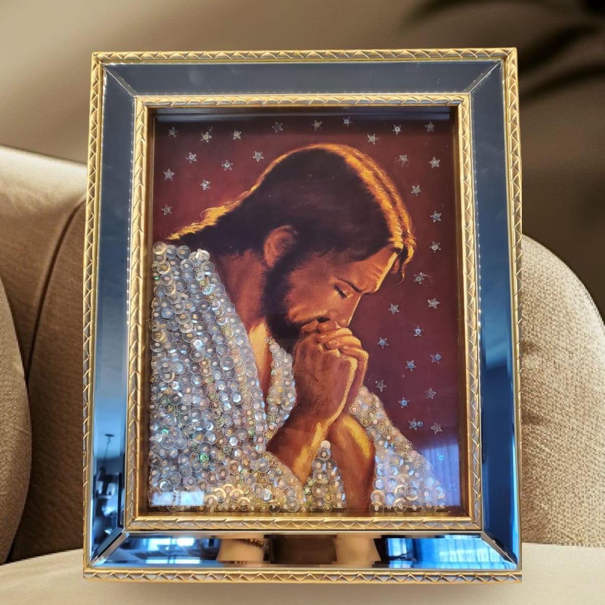 Hand-beaded Jesus Christ Artwork in Gold and Mirror Frame – Religious ...