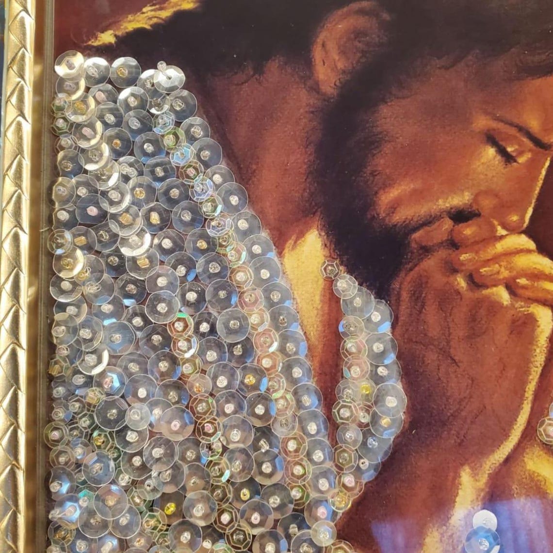 Hand-beaded Jesus Christ Artwork in Gold and Mirror Frame – Religious ...