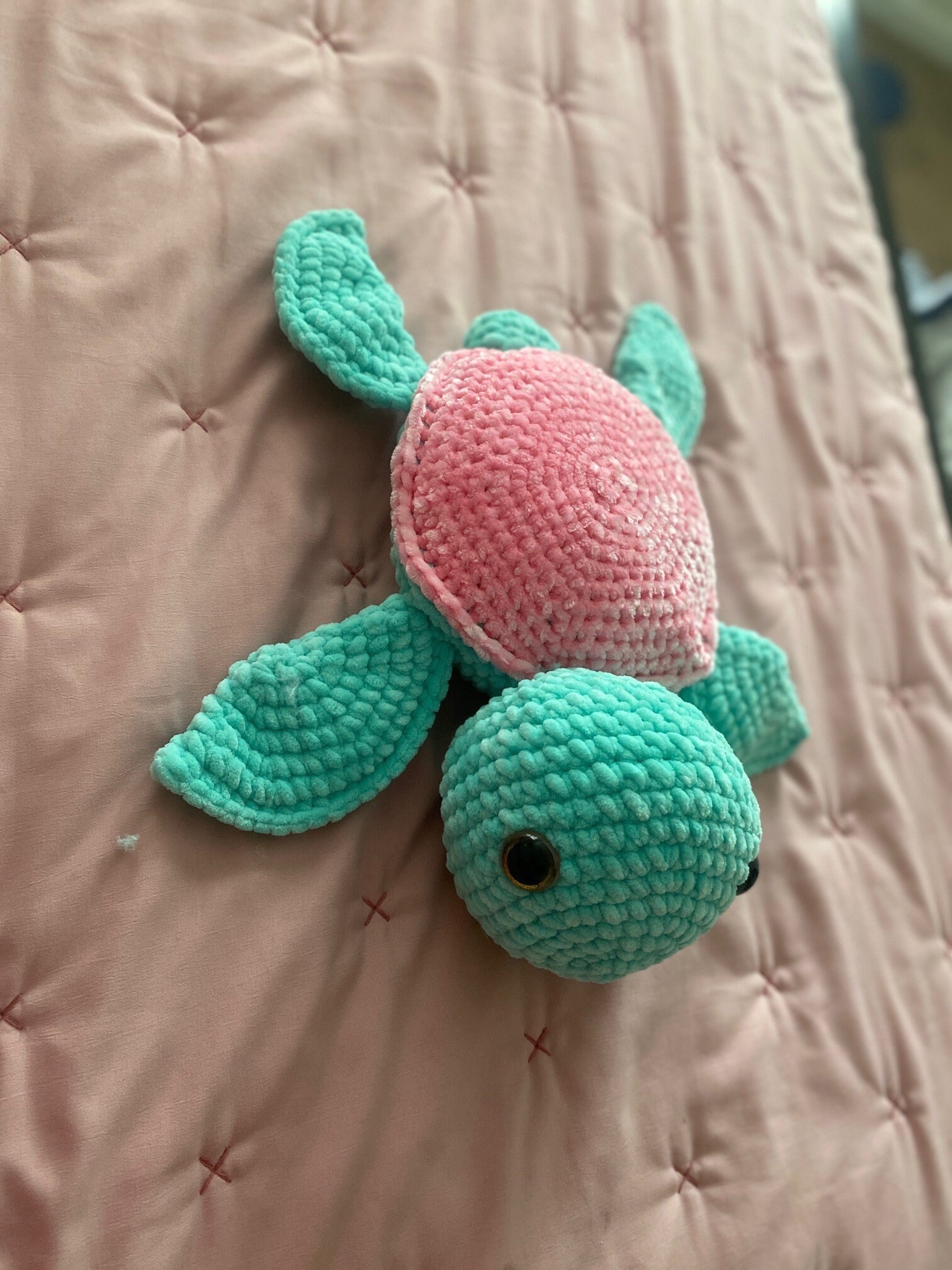 Pink and Teal Turtle Plushie - Etsy