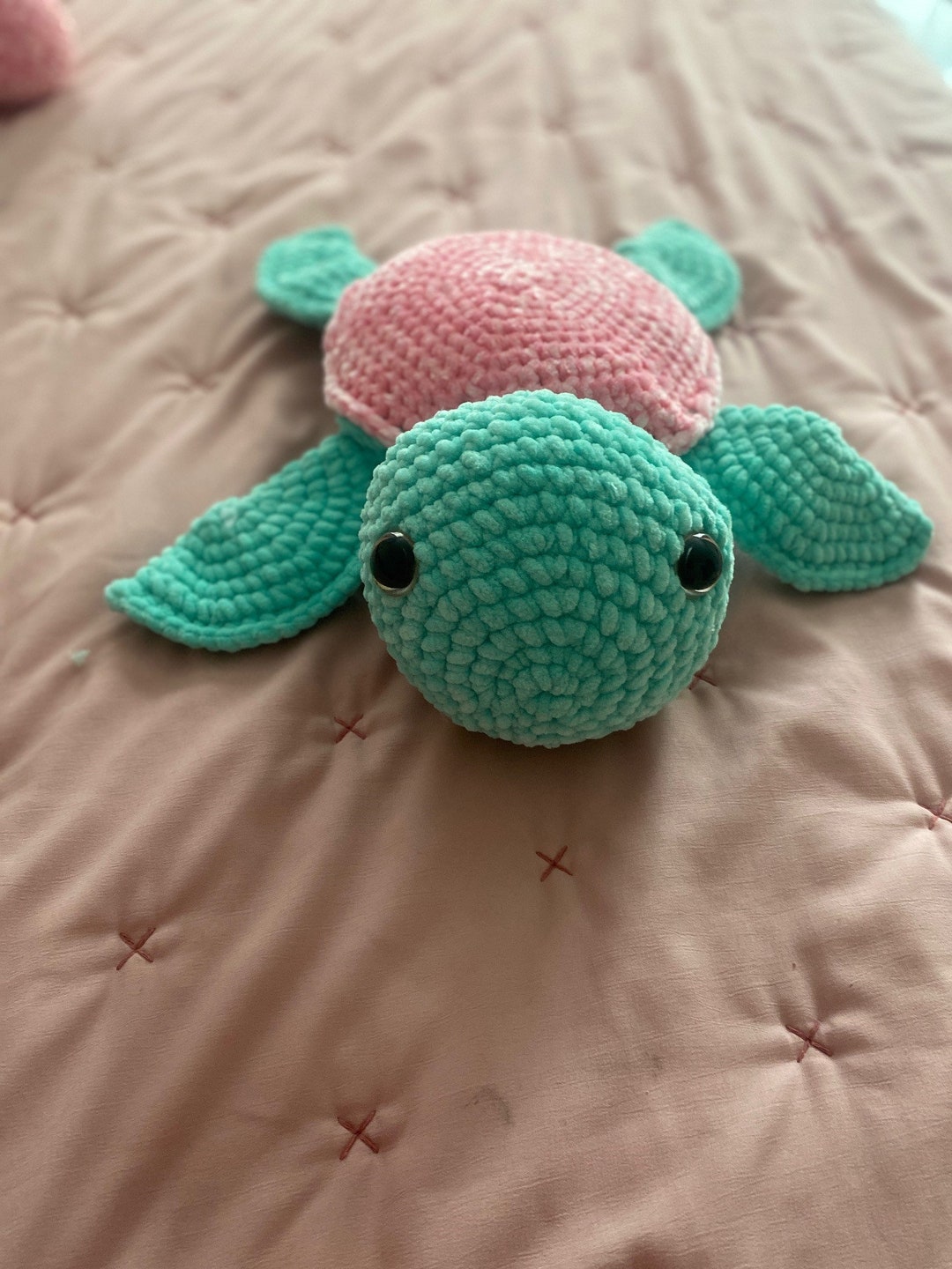 Pink and Teal Turtle Plushie - Etsy