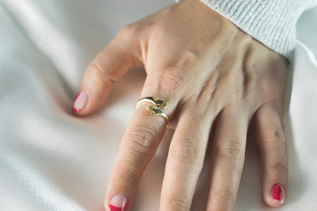 Hug Ringhugging Hands Ringtwo Hand Gold Ringhand Ringlove - Etsy