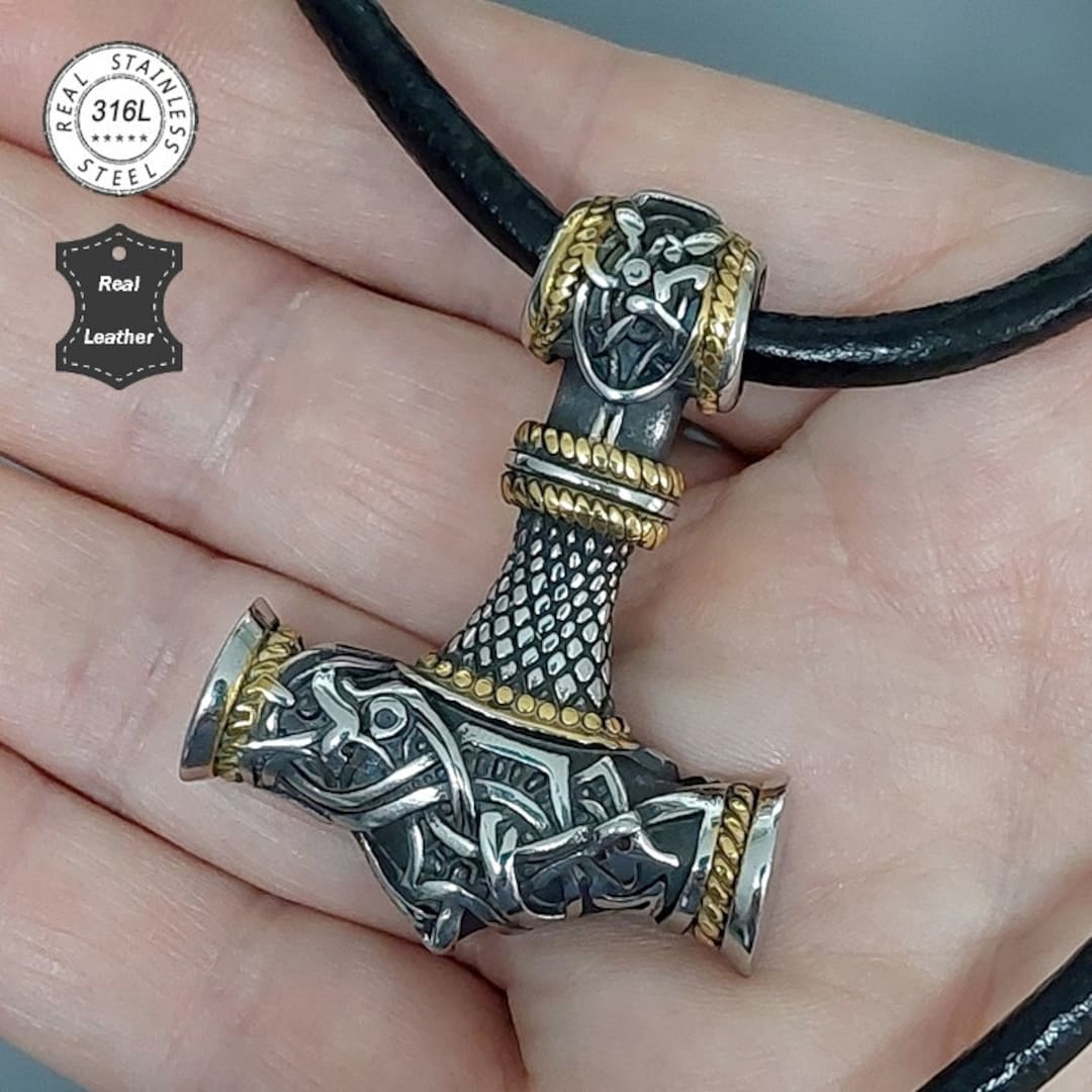 Thor Hammer Necklace Thor Mjolnir Viking Amulet in Silver/gold ...