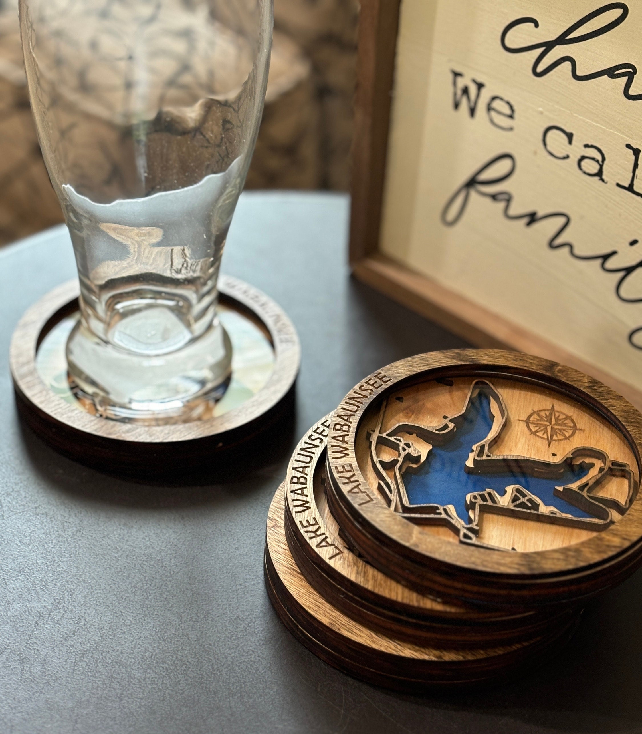 4.5" Custom Wood Cut Map Coasters 4 Pk | Pick Your Location | Lakehouse ...