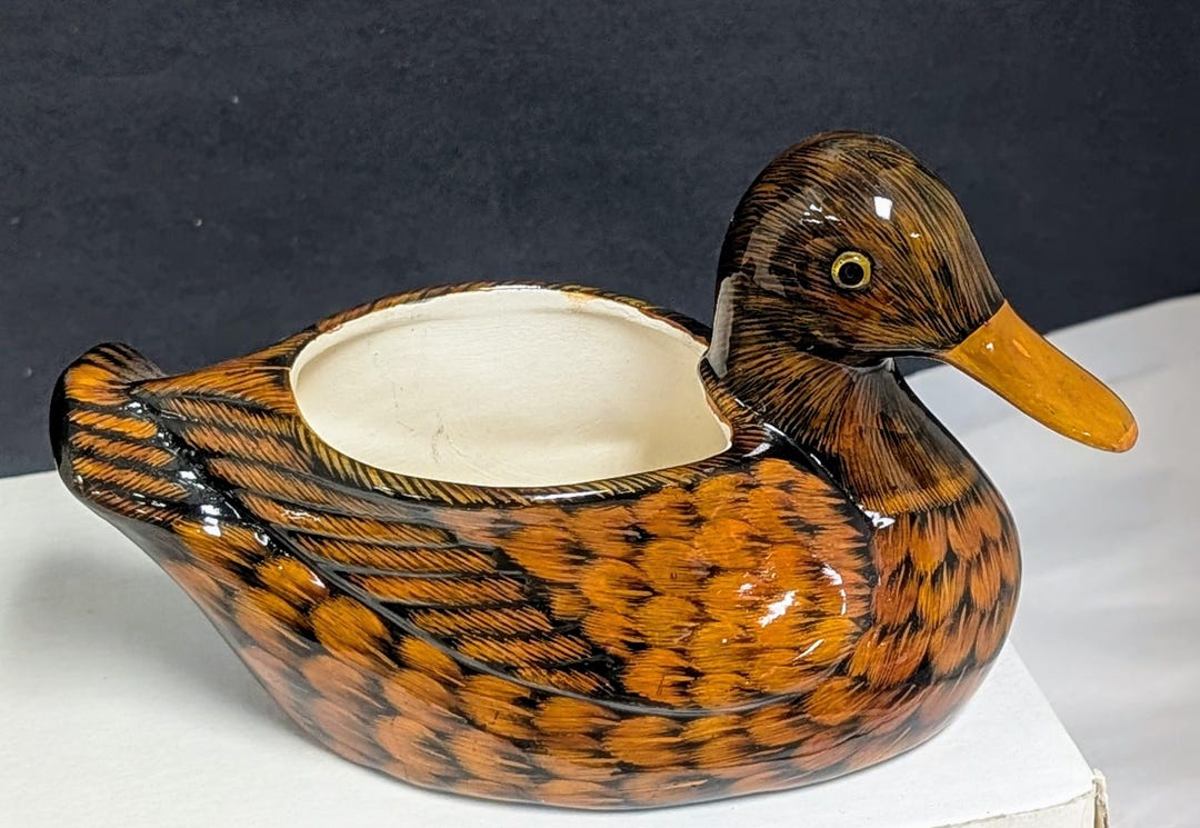 Vintage Lacquered Wooden Duck Planter - Etsy