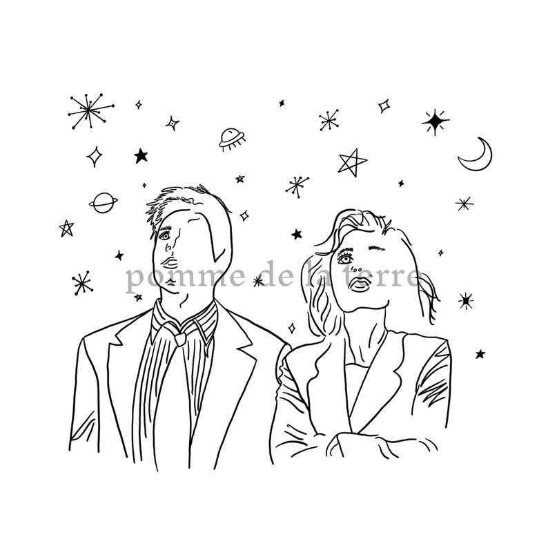 Scully & Mulder Stargazing, 8x8 Inch Art Print, Square Print, Fan Art ...