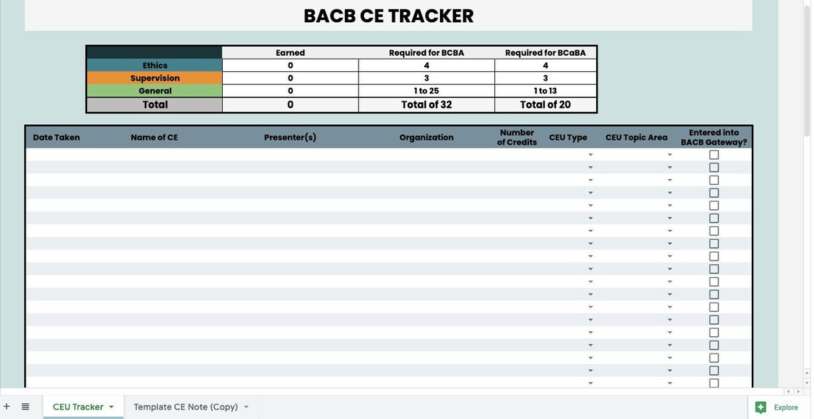 BCBA CEU Tracker and Organization System - Etsy