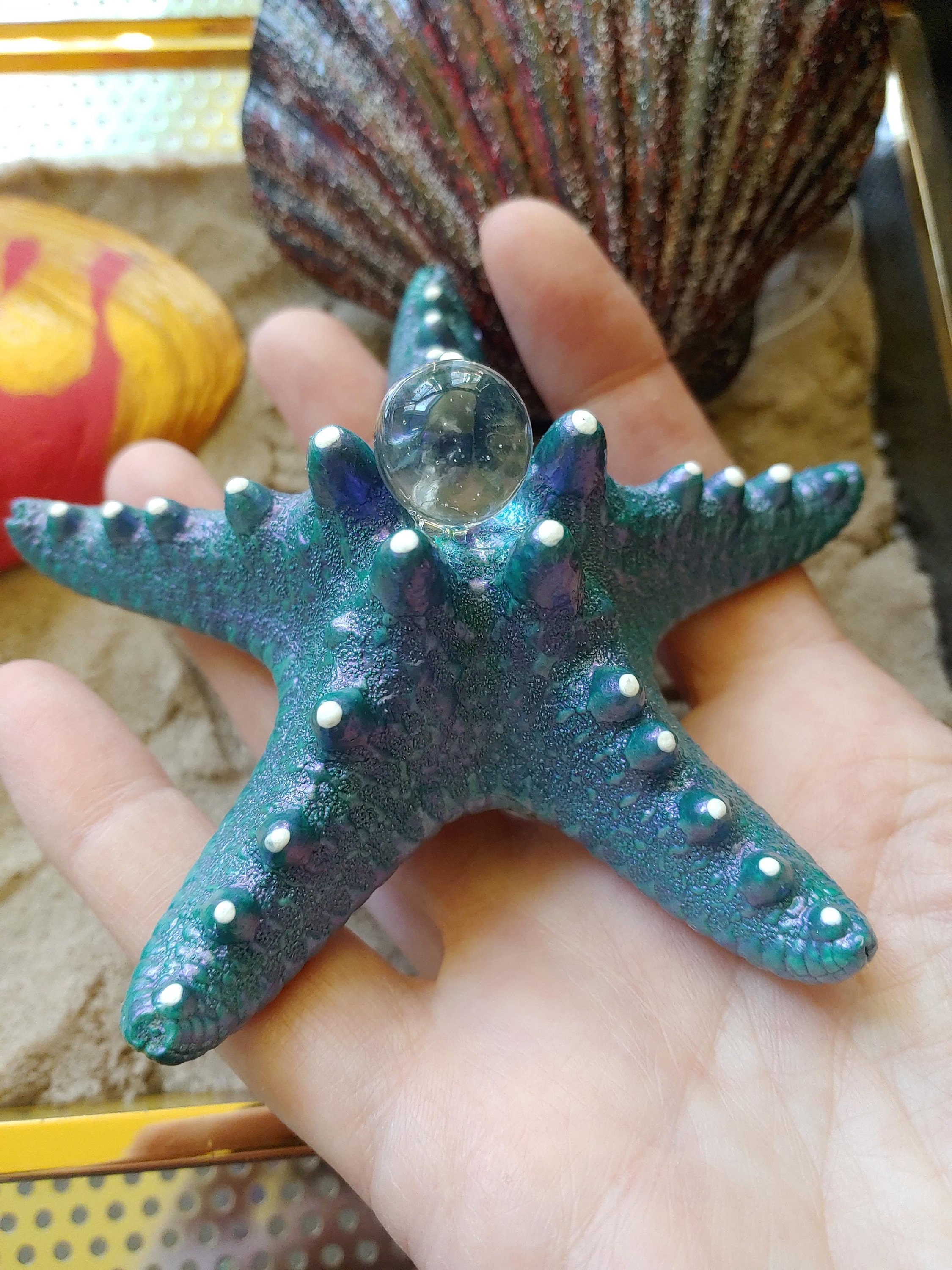Handpainted Armored Starfish, Blue Starfish, Decorative Starfish ...