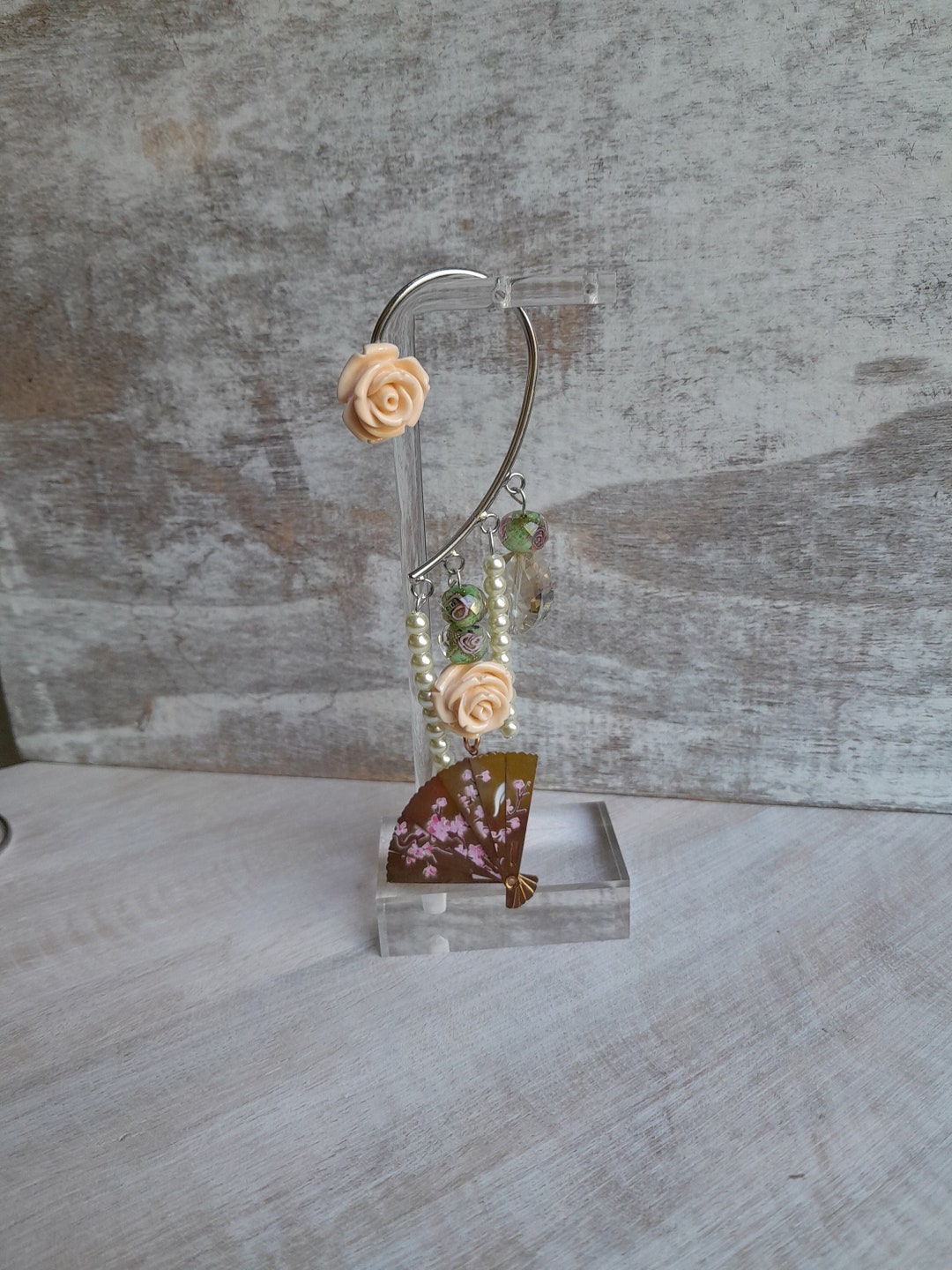 Beaded Ear Cuff Beaded Ear Wrap Fan Charm Ear Wrap Rose Ear - Etsy