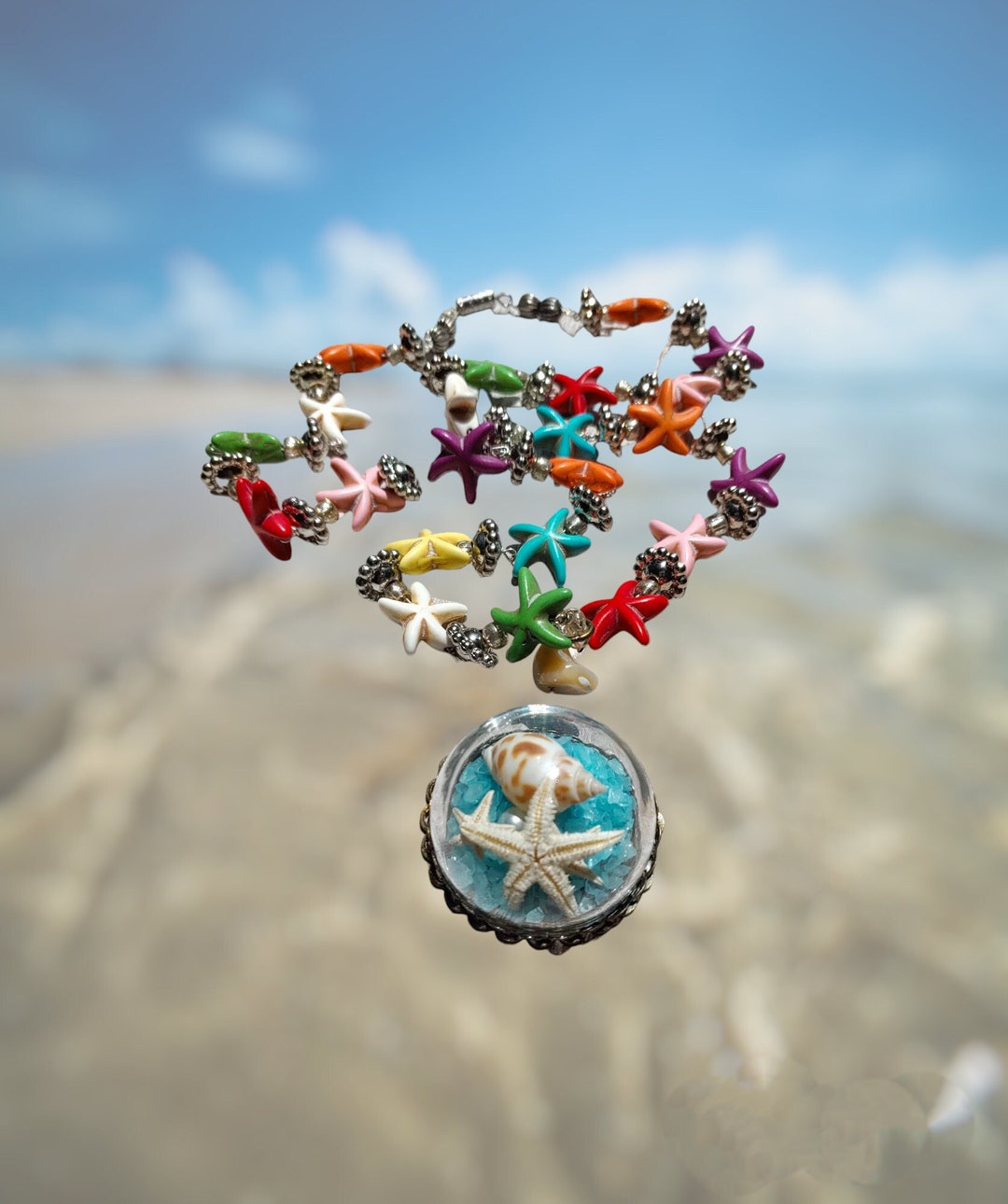 Rainbow Starfish Necklace, Starfish "snow-globe" Ocean Pendant Necklace ...