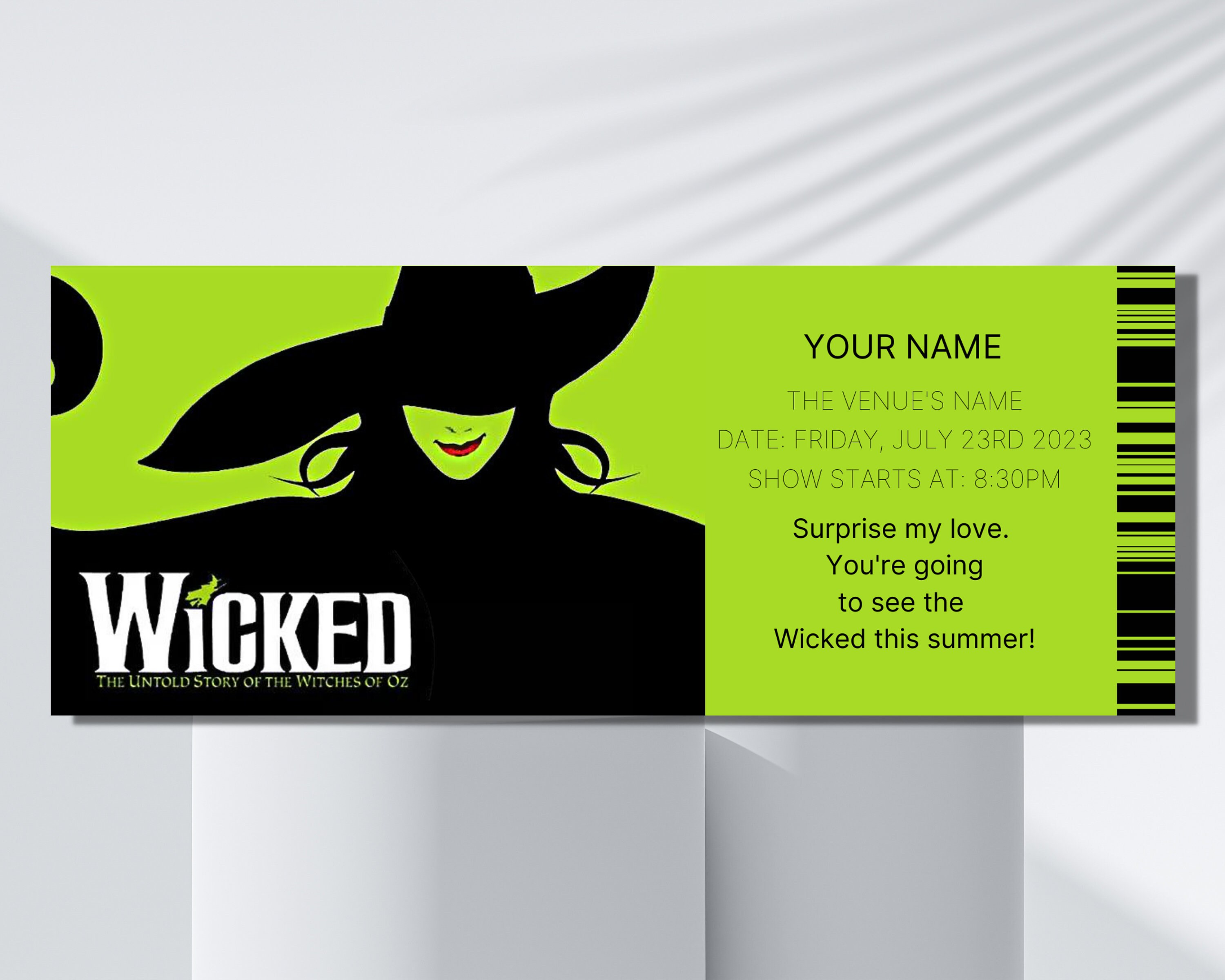 Editable WICKED Ticket Surprise Broadway Musical Ticket - Etsy Editable WICKED Ticket Surprise Broadway Musical Ticket - Etsy