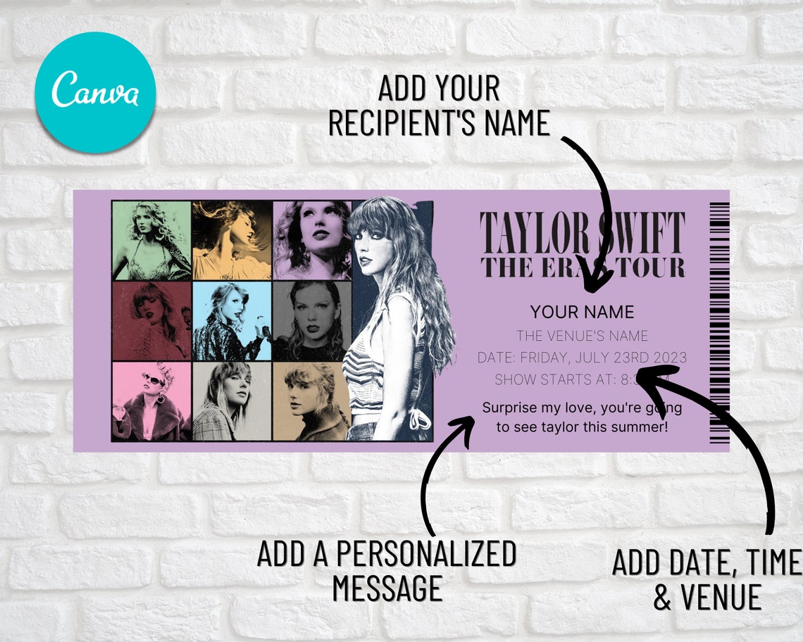 Personalizable SWIFT ERAS Tour Ticket Taylor Swift Concert - Etsy