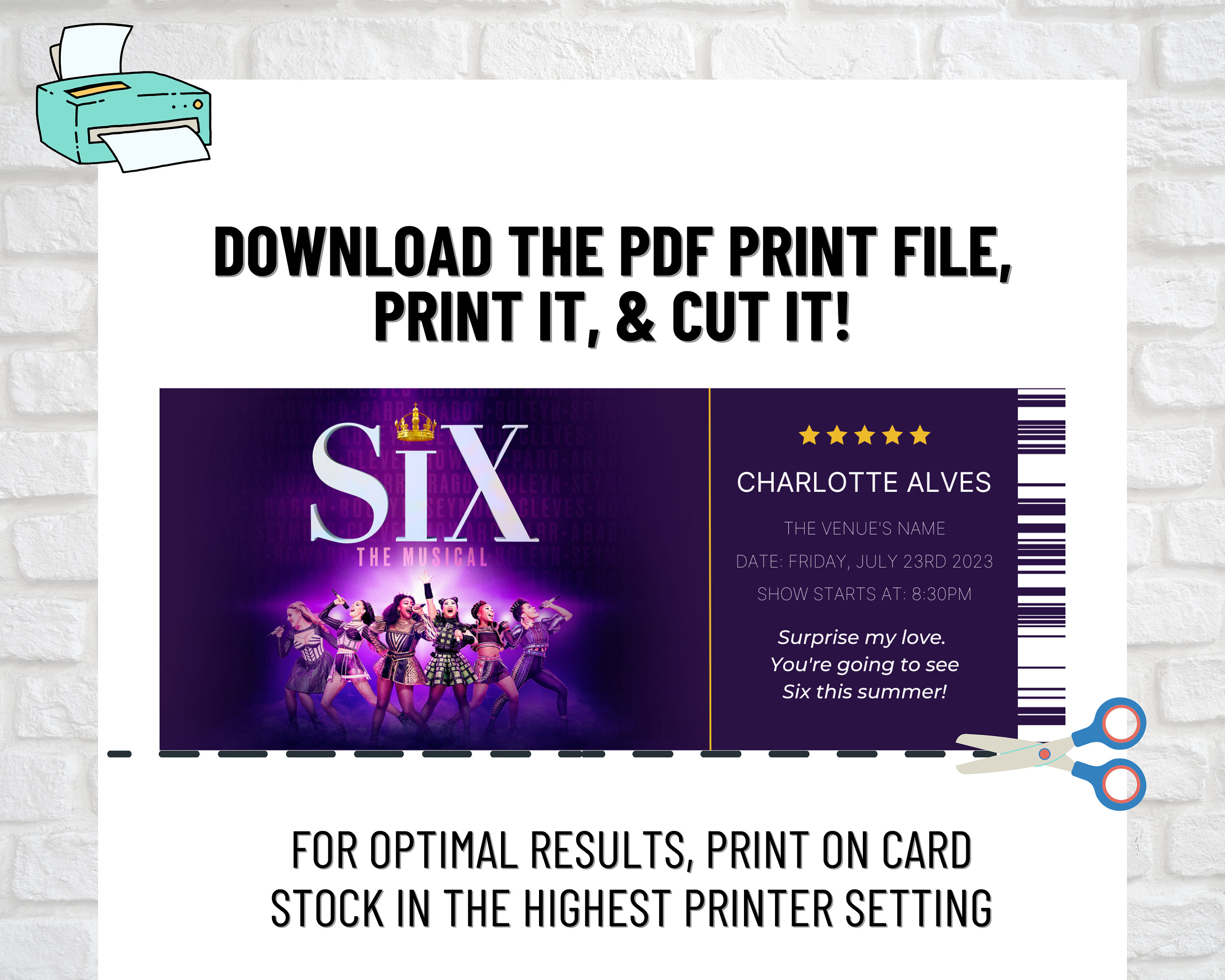 Editable SIX Broadway Ticket, Six the Musical Ticket, Canva Template, Last Minute Gift, Musical ...
