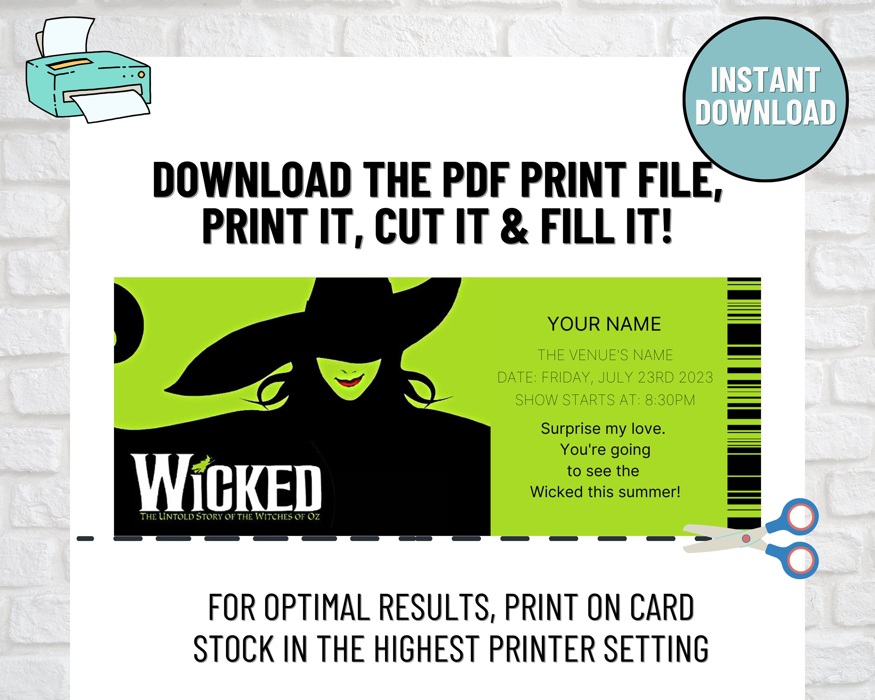 Editable WICKED Ticket Surprise Broadway Musical Ticket - Etsy Editable WICKED Ticket Surprise Broadway Musical Ticket - Etsy