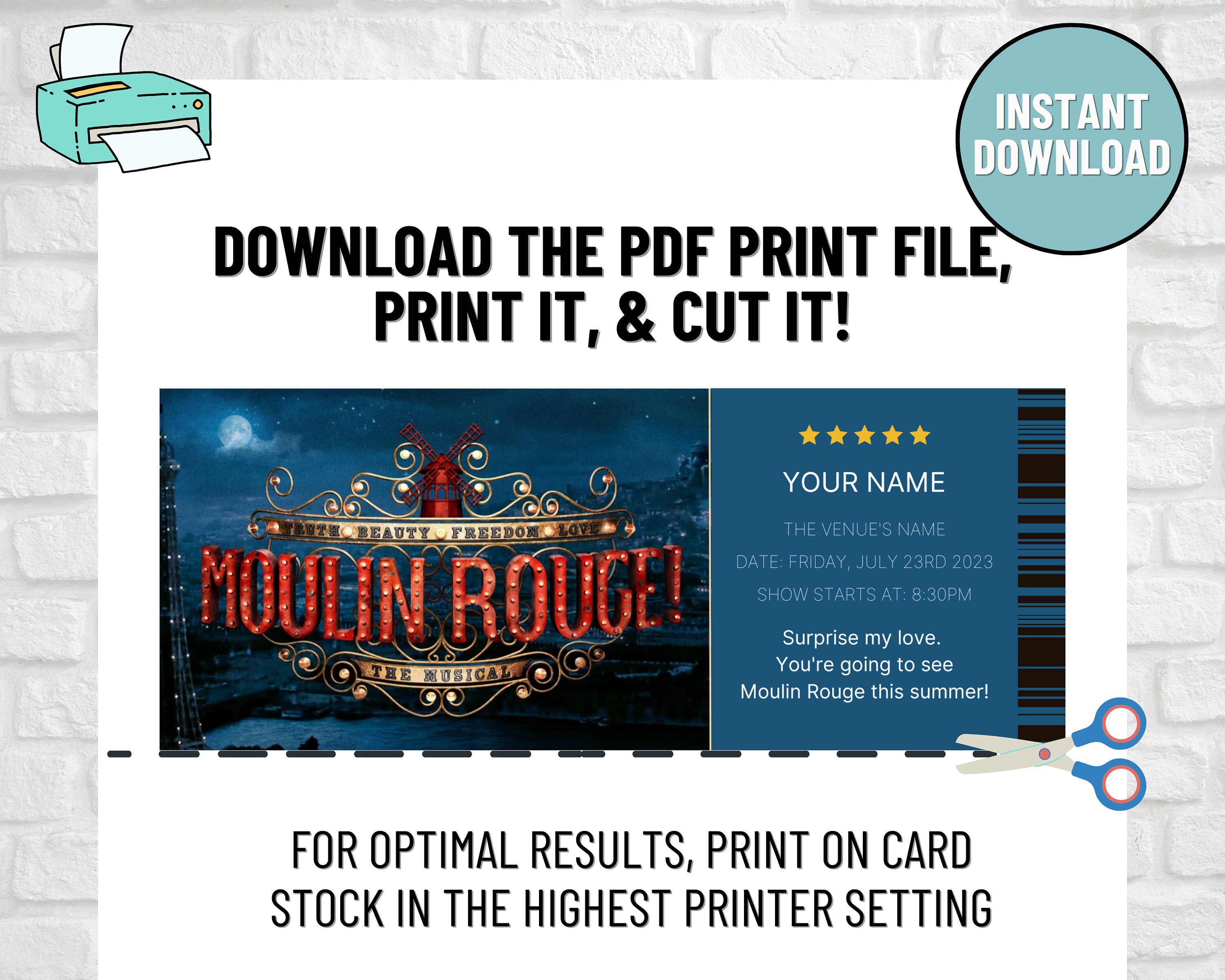 Editable MOULIN ROUGE Ticket Surprise Musical Theater Ticket - Etsy ...