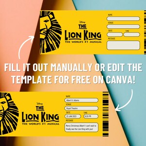 The LION KING Ticket for a Surprise, Editable Musical Ticket, Custom ...