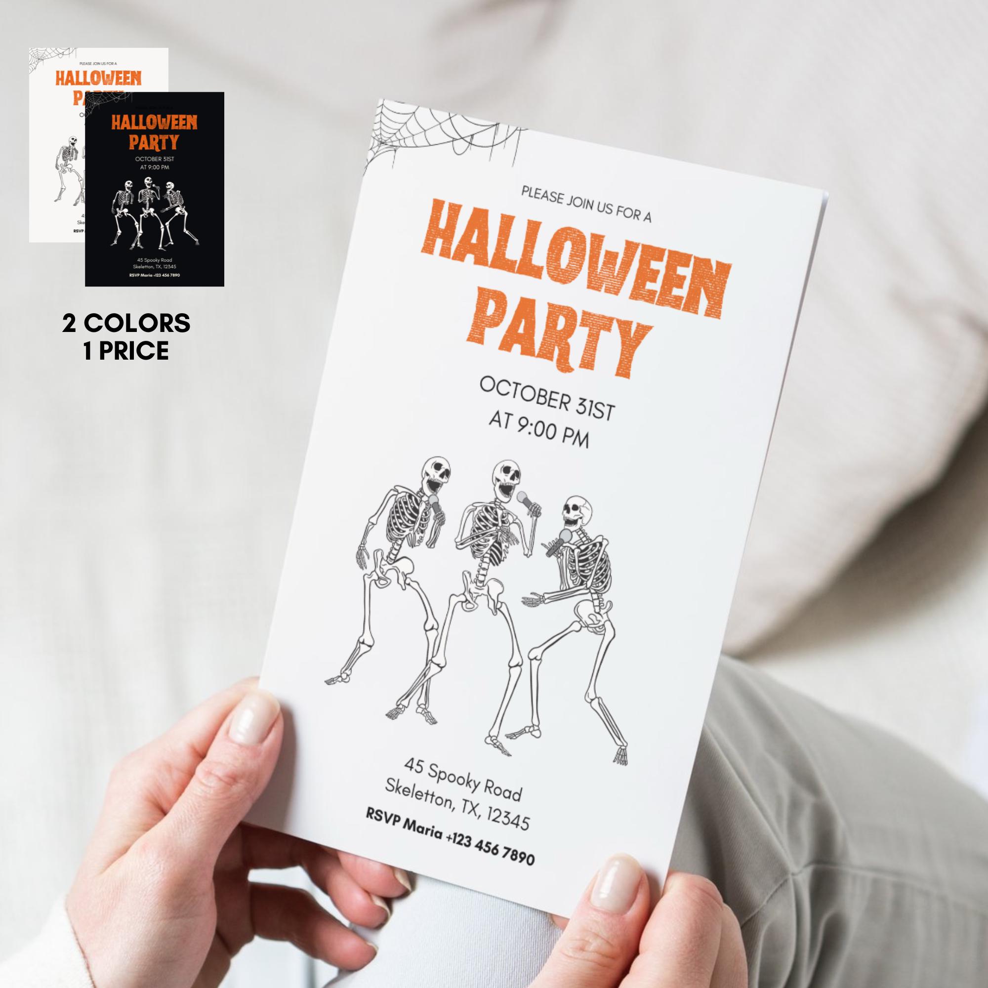 Editable Halloween Birthday Invitation Halloween Skeleton Invitation ...