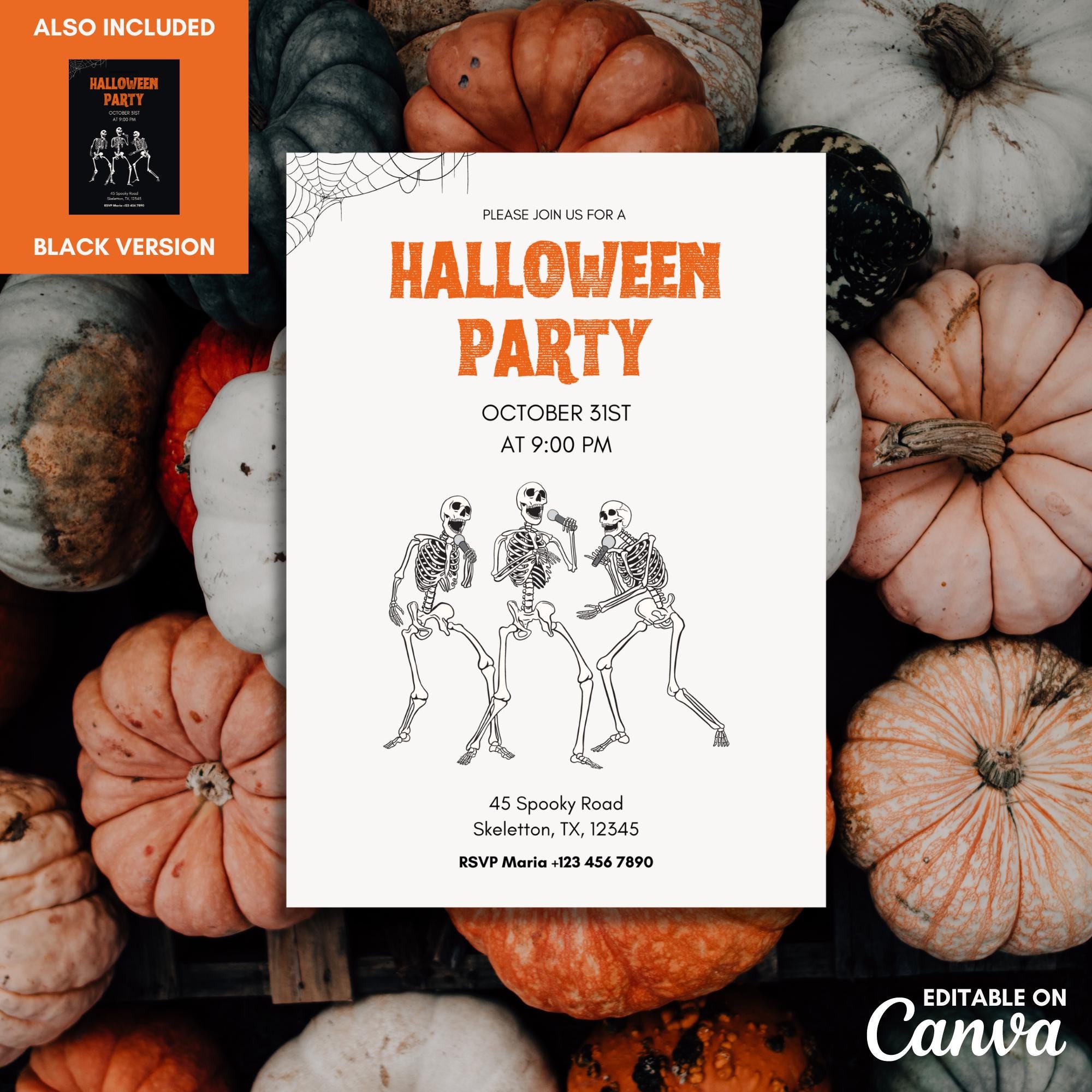 Editable Halloween Birthday Invitation Halloween Skeleton Invitation ...