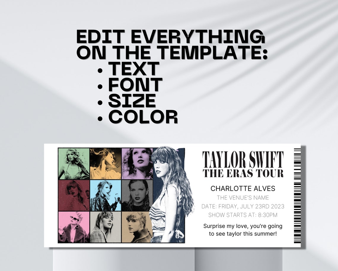 Personalizable Swift Eras Tour Ticket Taylor Swift Concert Ticket