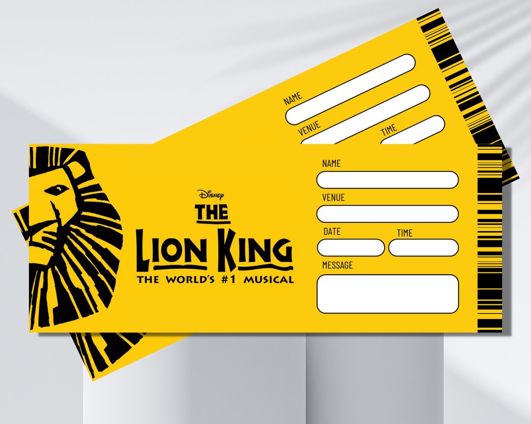 The LION KING Ticket, Editable Musical Ticket, Custom Faux Event ...