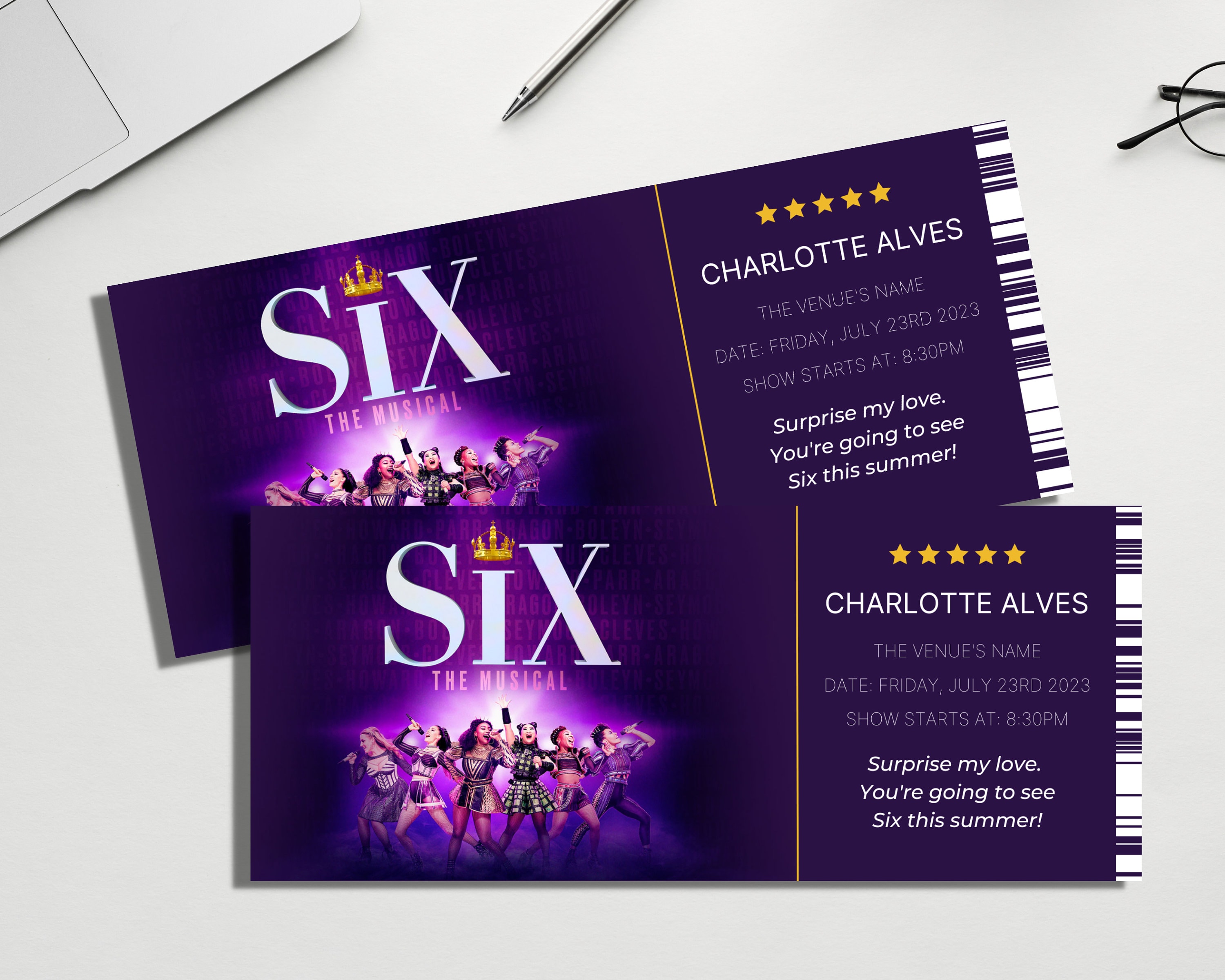 Editable SIX Broadway Ticket, Six the Musical Ticket, Canva Template, Last Minute Gift, Musical ...