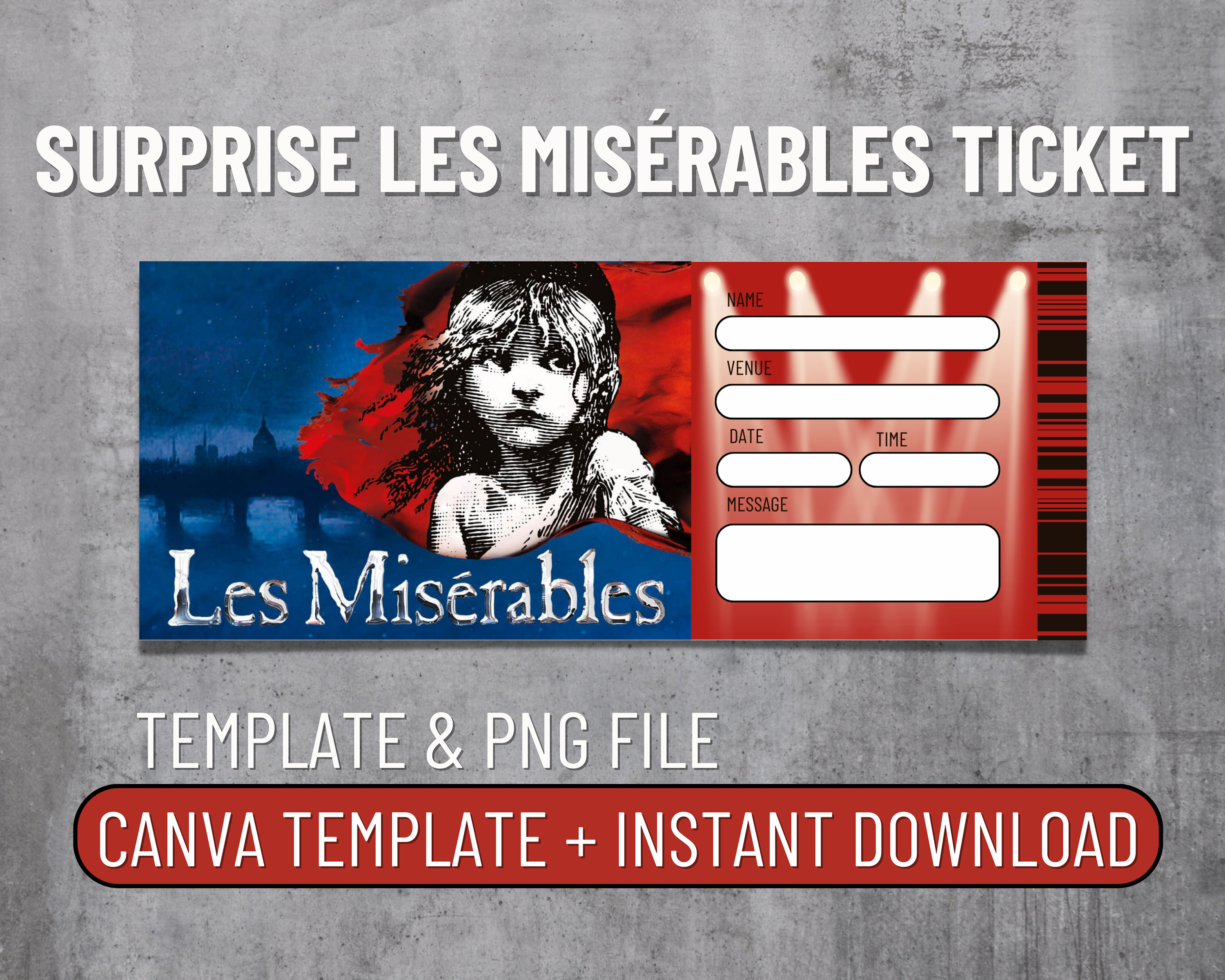Les MISERABLES Theatre Ticket Broadway, Printable Surprise, Editable ...