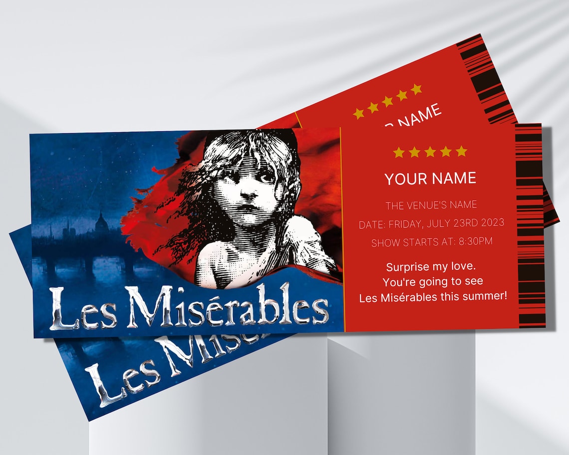 Editable Les MISERABLES Ticket, Personalizable Musical Theater Ticket ...