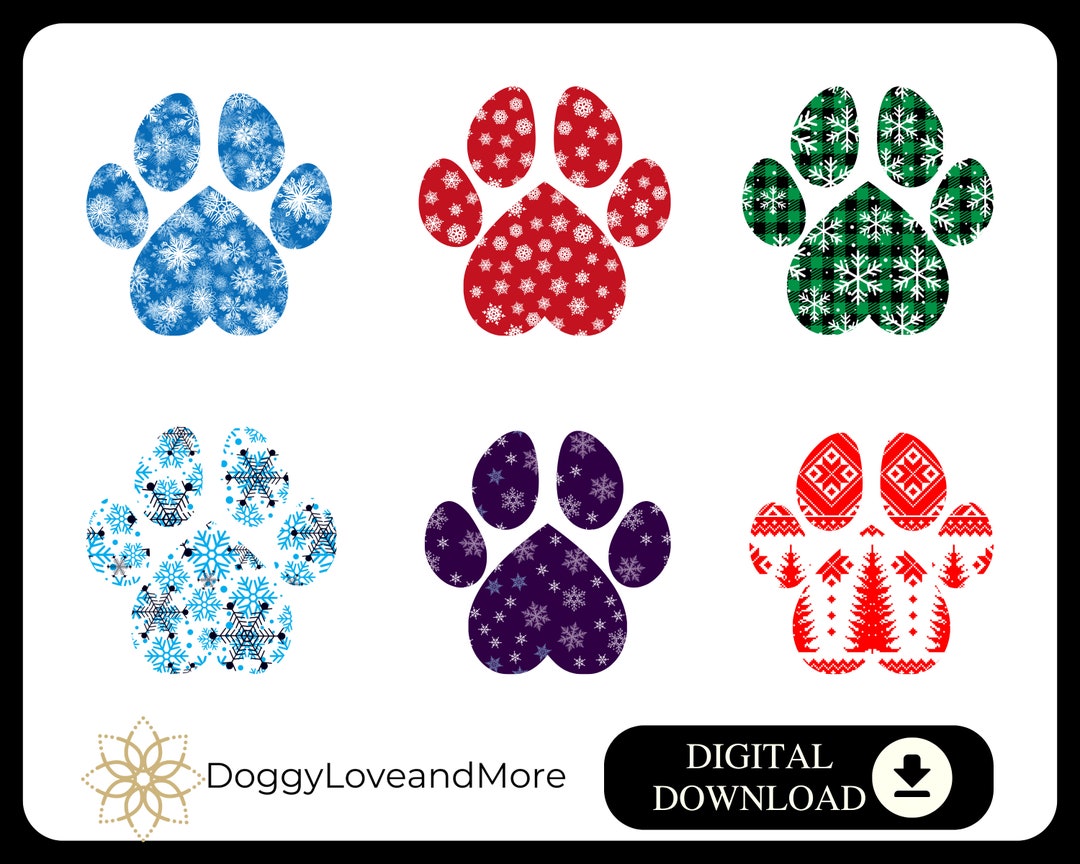 Winter Snowflake Dog Paw Prints SVG PNG JPG Digital Bundle Dog Mom Svg ...