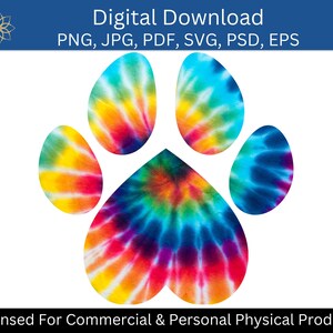 Tie Dye Paw Prints SVG PNG JPG Bundle, Rainbow Paw Prints Clipart ...
