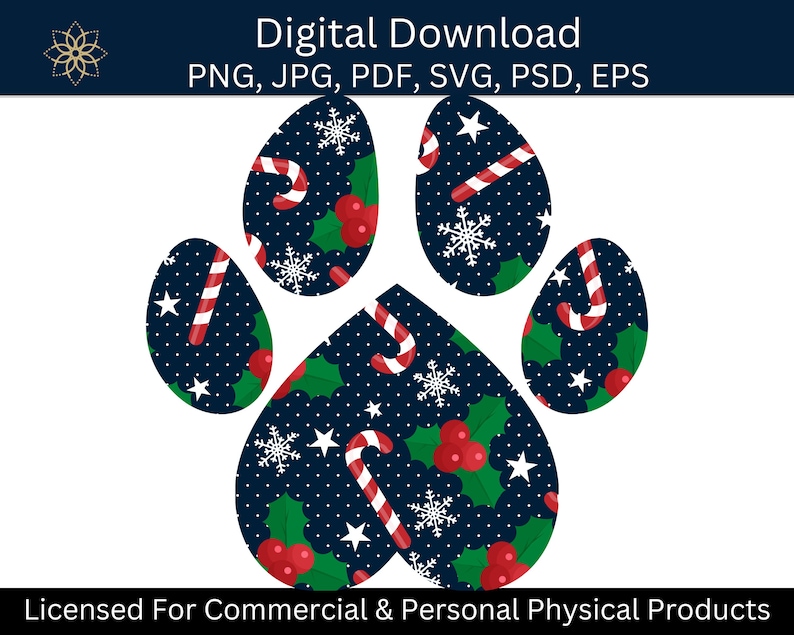 Christmas Paw Prints SVG PNG JPG Bundle, Holiday Paw Print Clipart ...