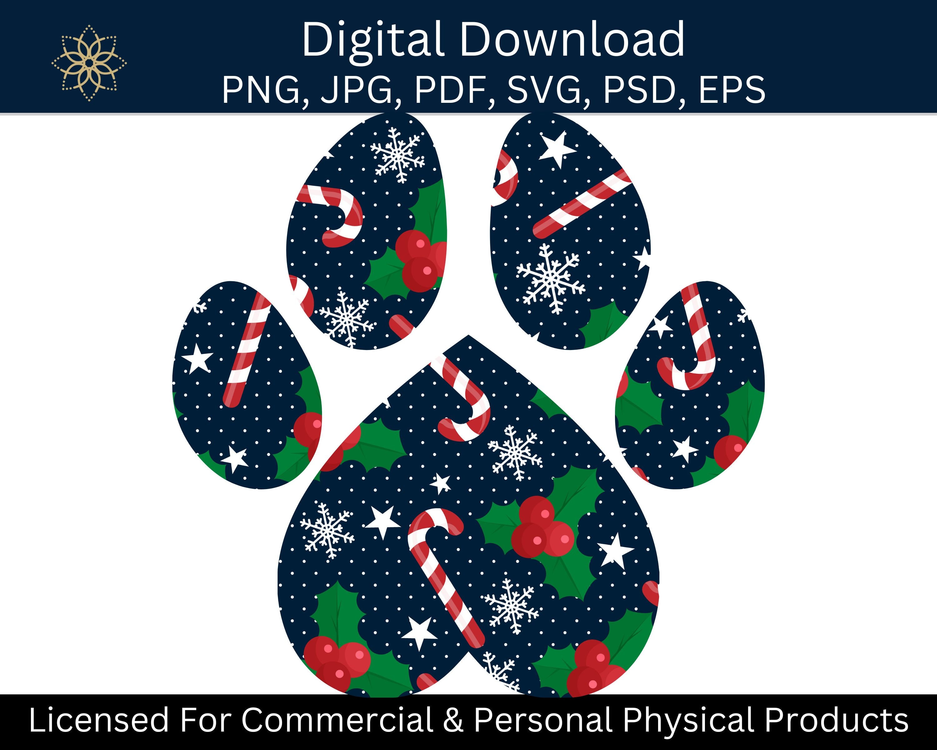 Christmas Paw Prints SVG PNG JPG Bundle, Holiday Paw Print Clipart ...