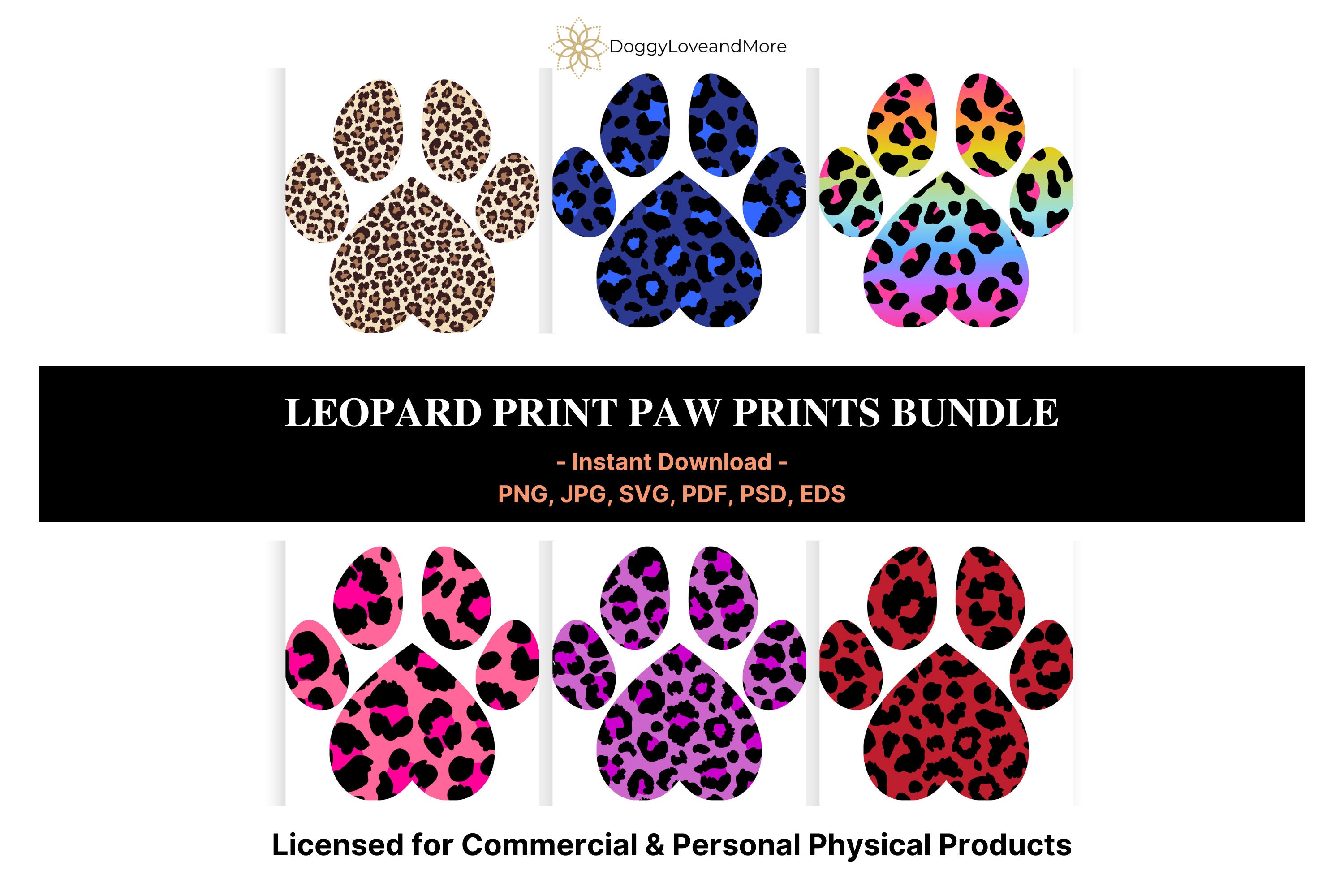 Leopard Paw Prints SVG PNG JPG Bundle, Cheetah Paw Prints Clipart ...
