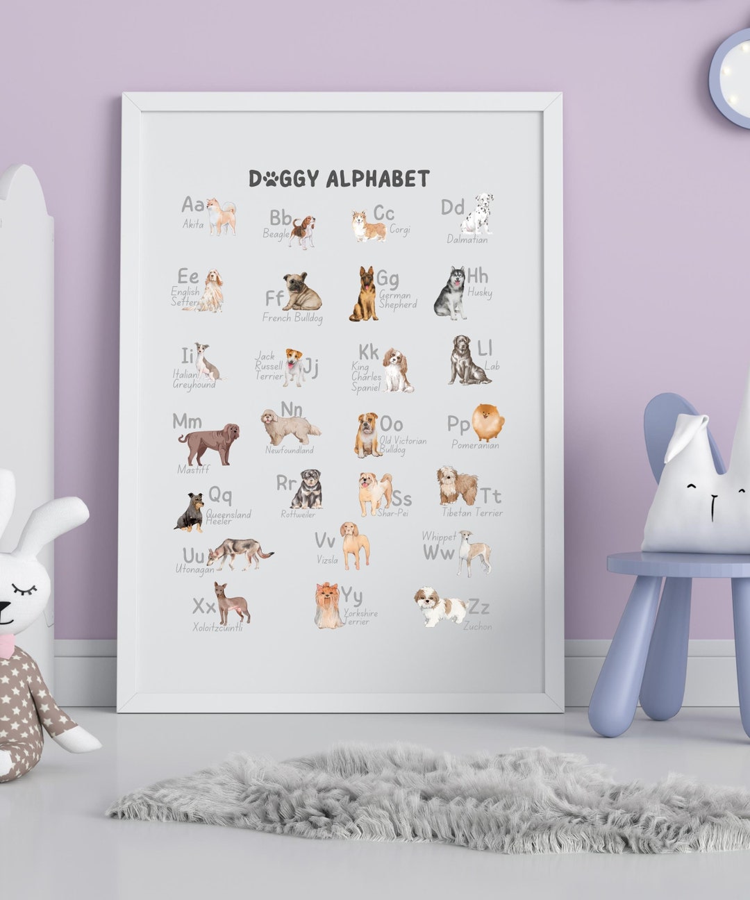 Doggy Alphabet PRINTABLE ART, Watercolor Dog Letters, Nursery Room ...