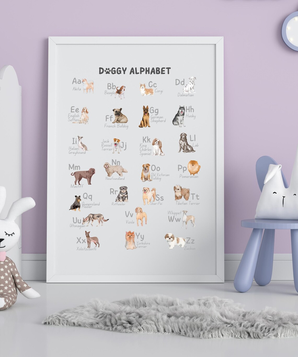 Doggy Alphabet PRINTABLE ART Watercolor Dog Letters Nursery - Etsy
