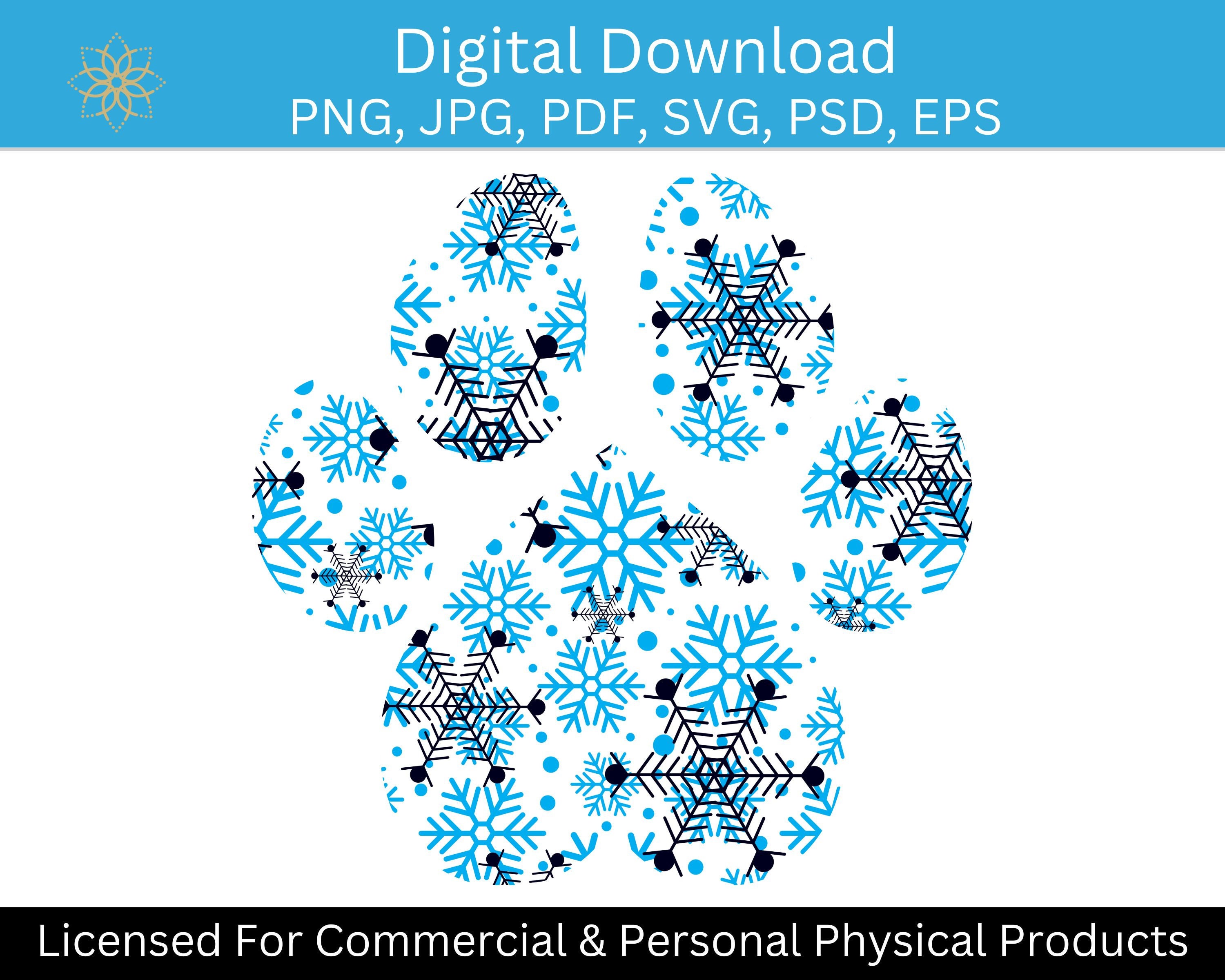 Winter Paw Prints SVG PNG JPG Bundle, Snowflake Paw Prints Clipart ...