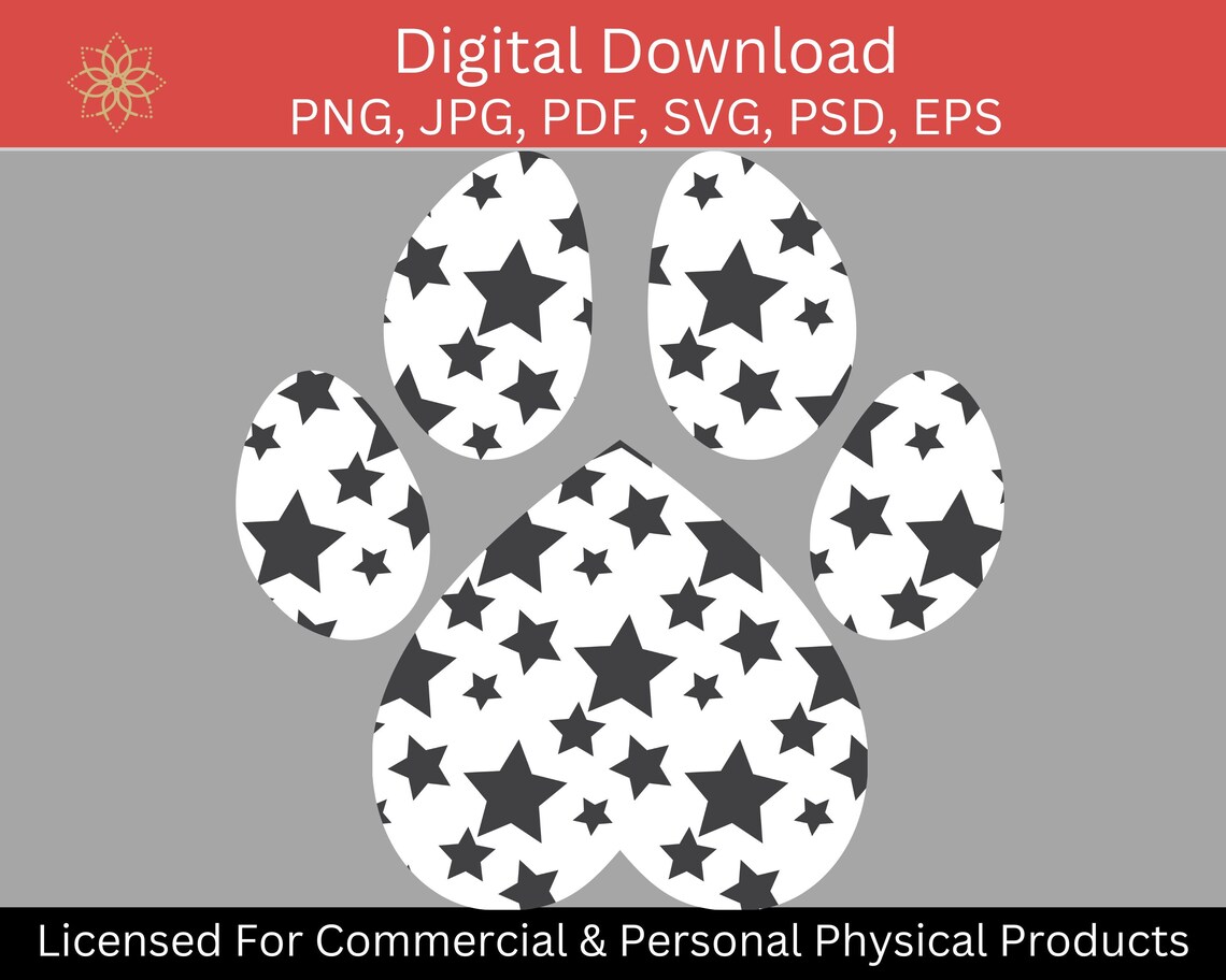 Stars Paw Prints SVG PNG JPG Bundle, Dog Paw Prints Clipart, Cricut Svg ...