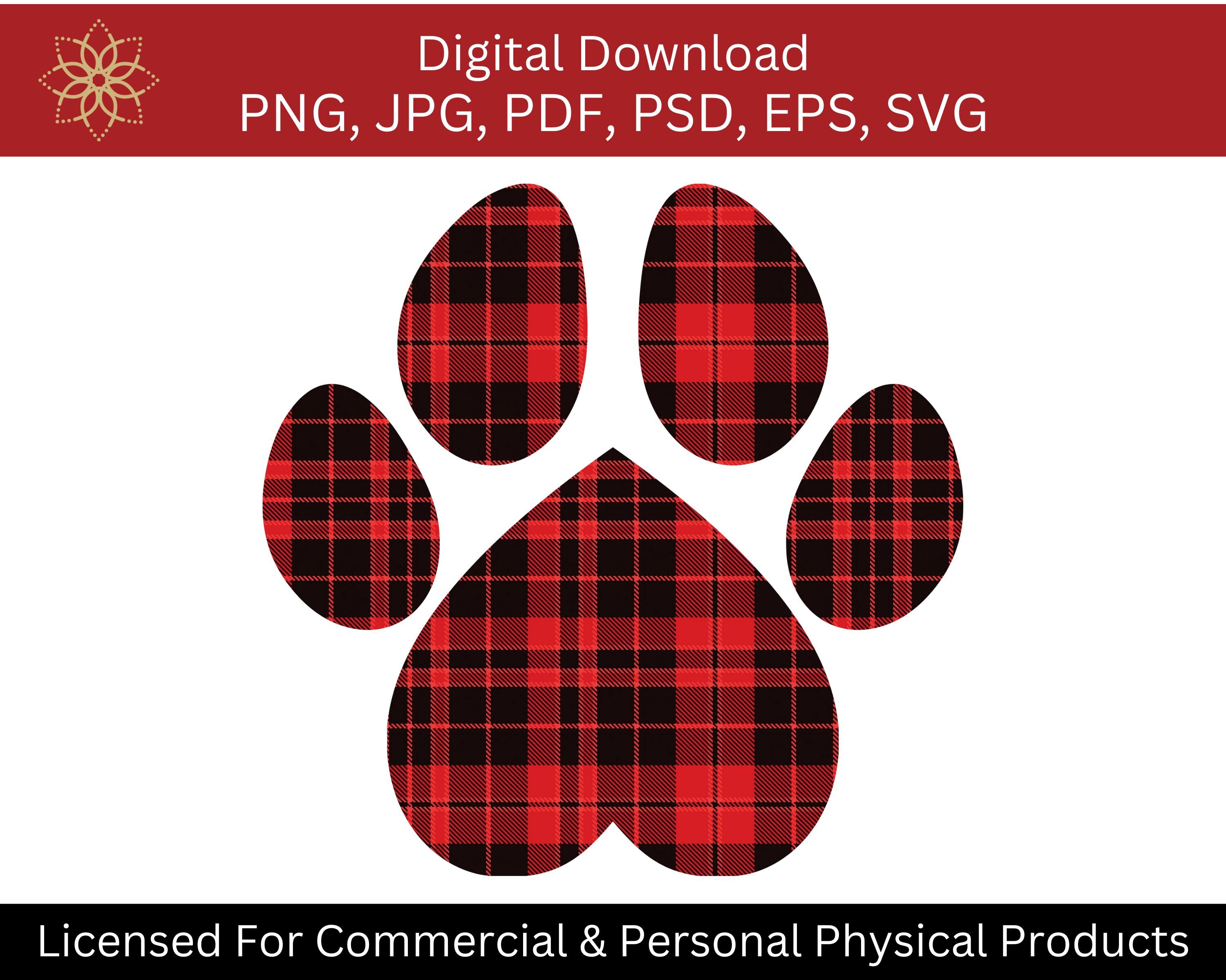 Christmas Plaid Dog Paw Print PNG File, Buffalo Plaid Pet Paws SVG ...
