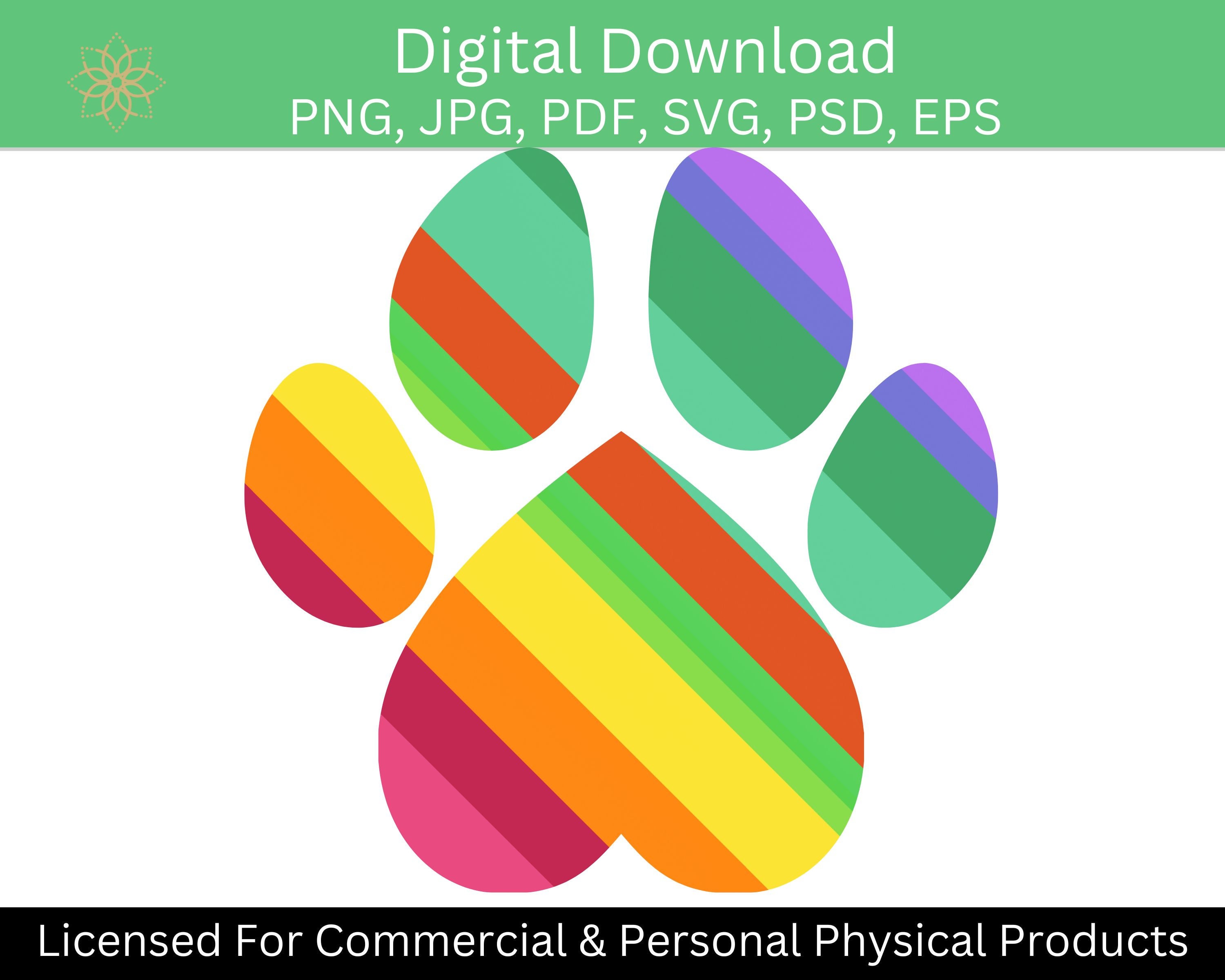 Rainbow Paw Prints Clipart: SVG PNG JPG Bundle (digital Download) - Etsy