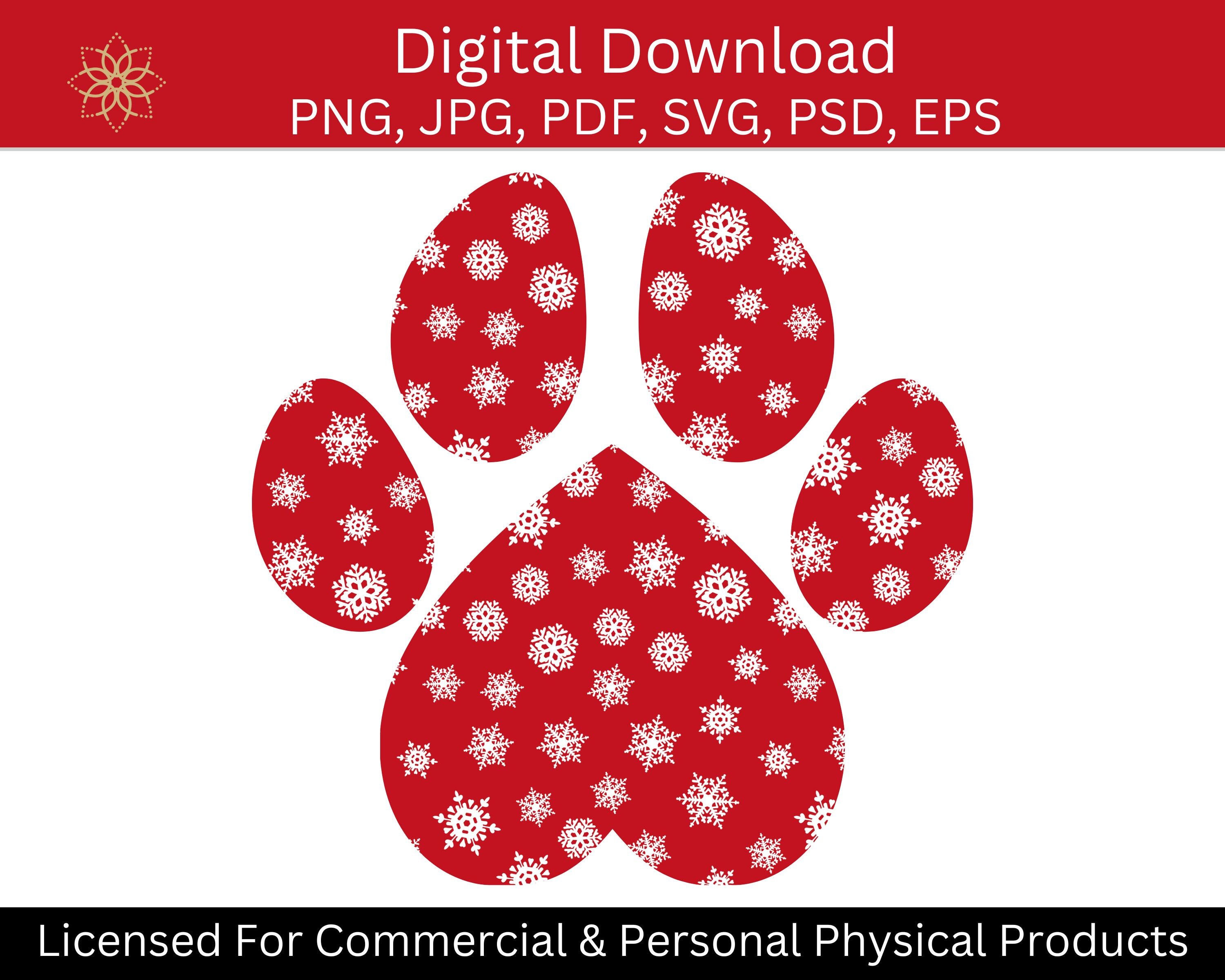 Winter Paw Prints SVG PNG JPG Bundle, Snowflake Paw Prints Clipart ...