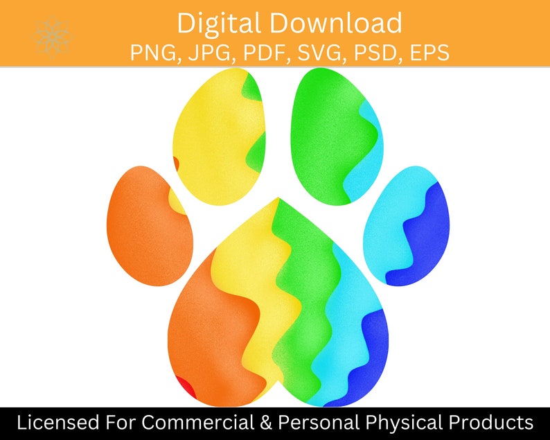 Rainbow Paw Prints Clipart: SVG PNG JPG Bundle (digital Download) - Etsy