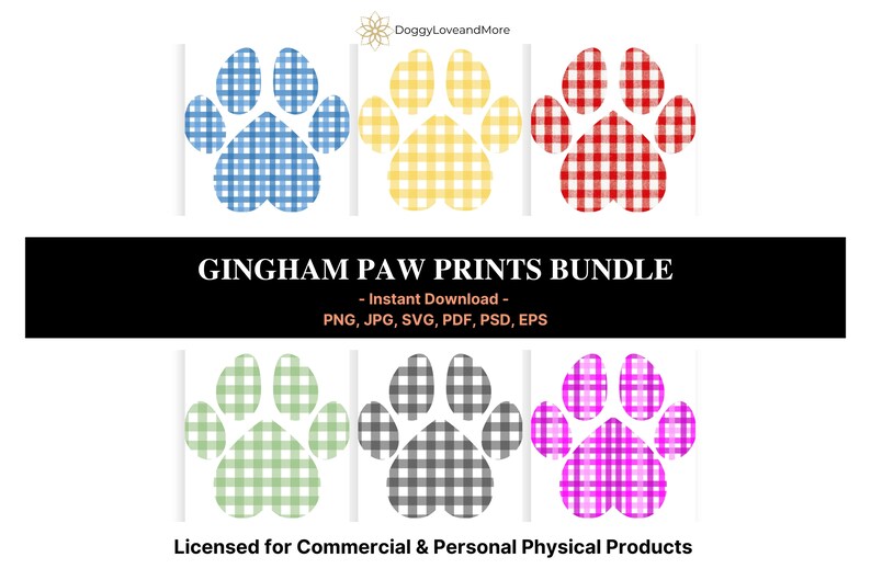 Gingham Paw Print Clipart Bundle: SVG, PNG, JPG (digital Download ...