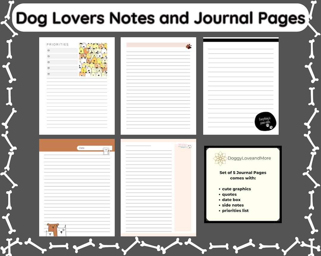 Cute Dog-themed Lined Notes and Journal Pages PRINTABLE Dog Paws ...