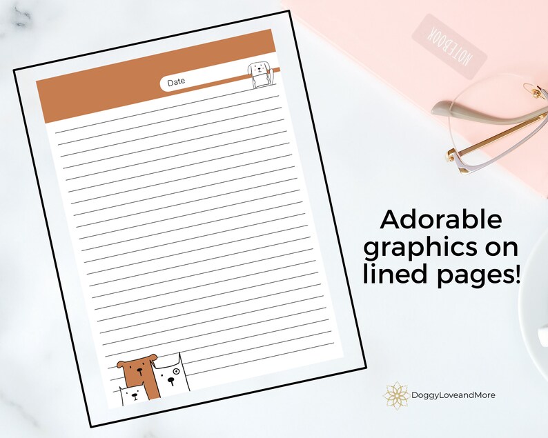 Cute Dog-themed Lined Notes and Journal Pages PRINTABLE Dog Paws ...